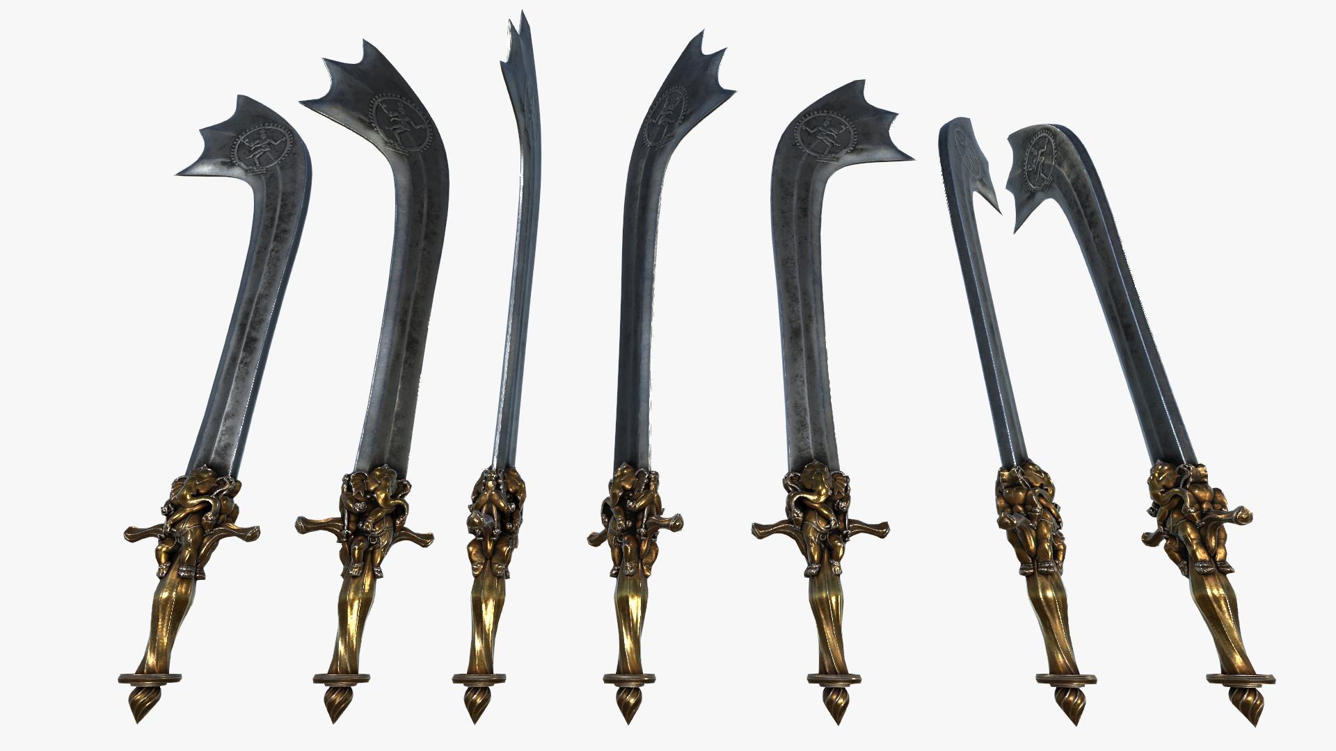 Fantasy Sword RPG Indian Kora Kukri Katar Khopesh Sickle Grooved Sword ...