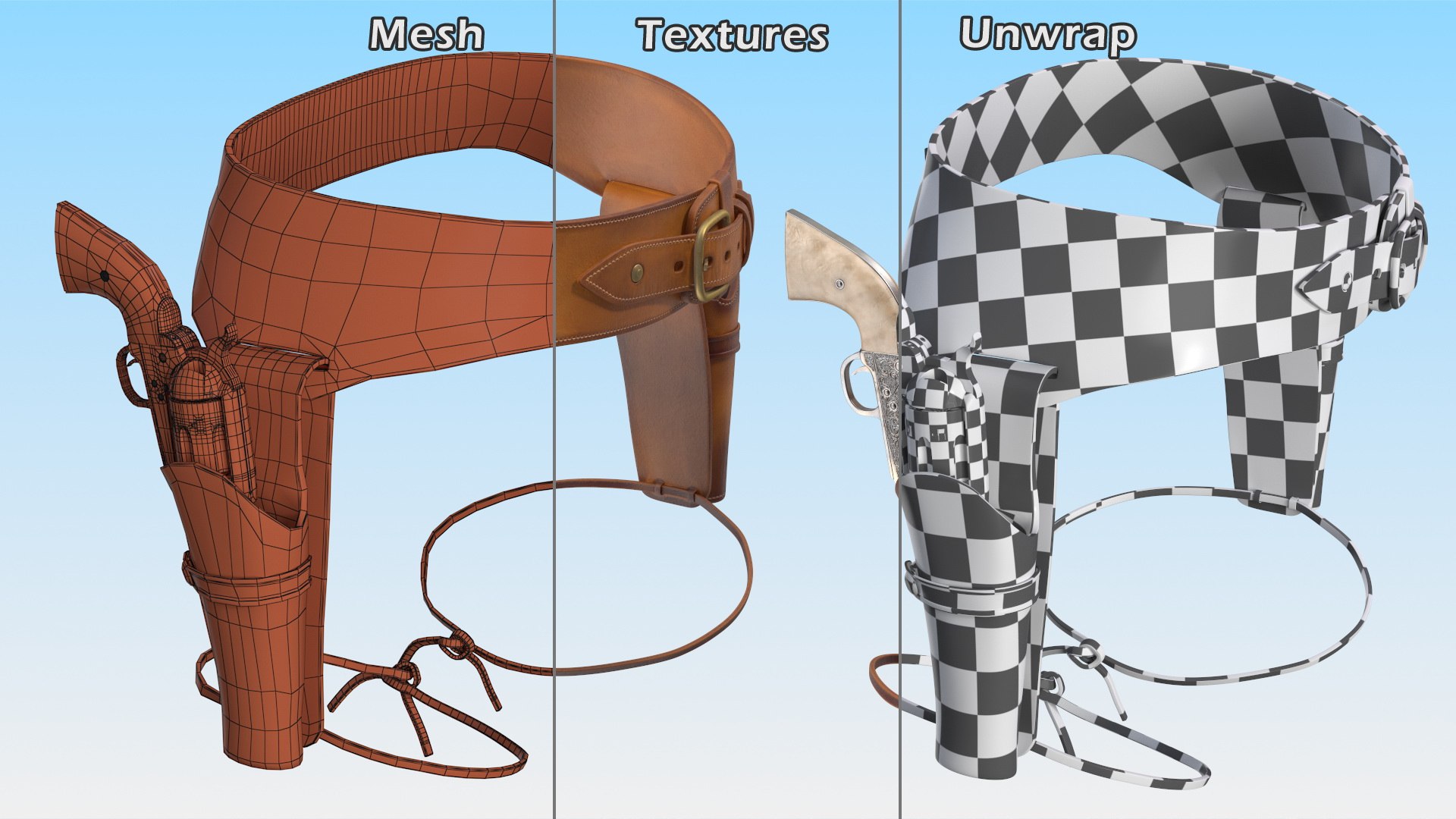 3D Model Double Gun Belt Brown With Gun - TurboSquid 1774159