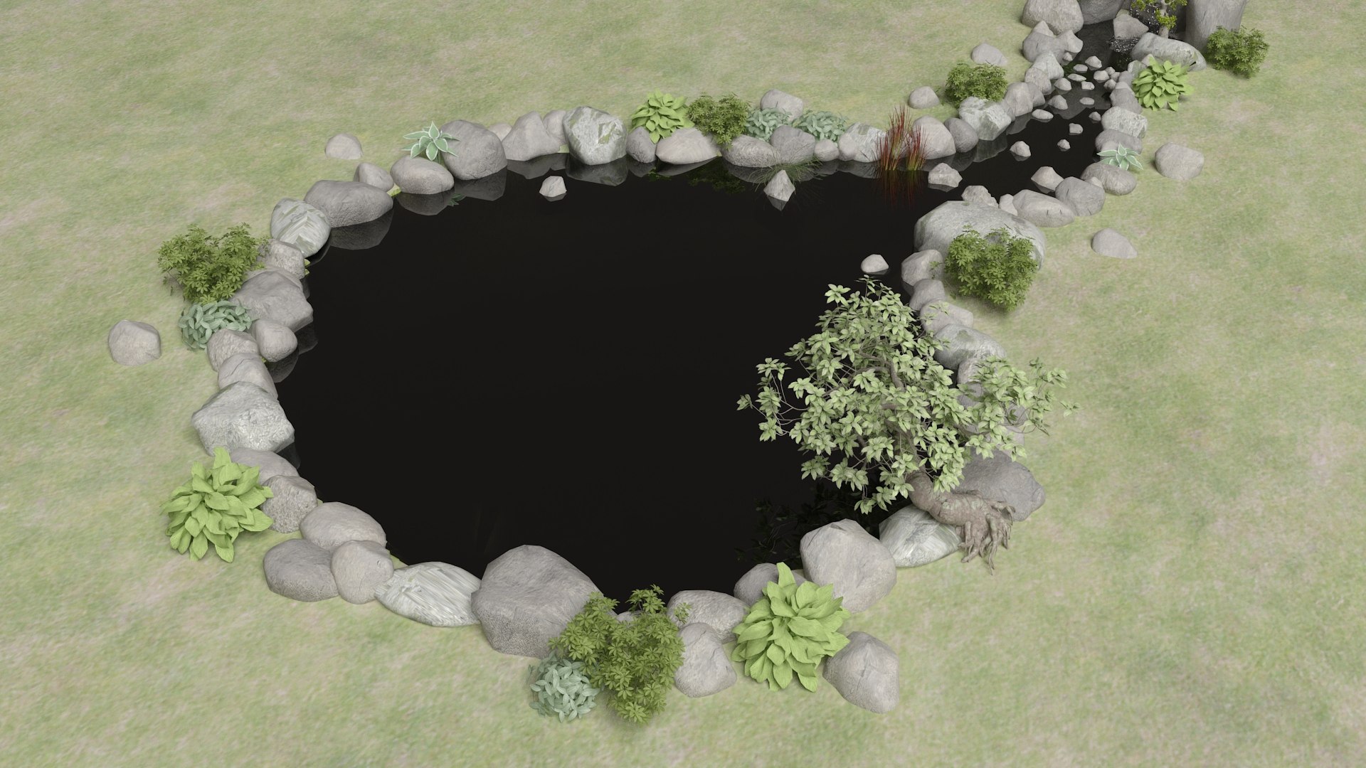 Realistic Pond With Rocks And Vegetation Model - TurboSquid 2323960