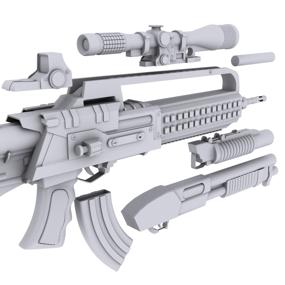 assault rifle fml attachments 3d model