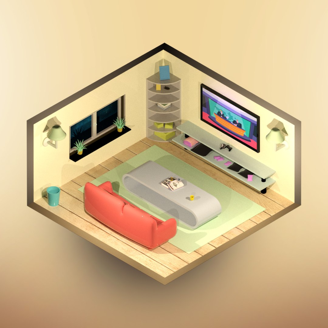 3D Isometric Living Room Model - TurboSquid 2261010