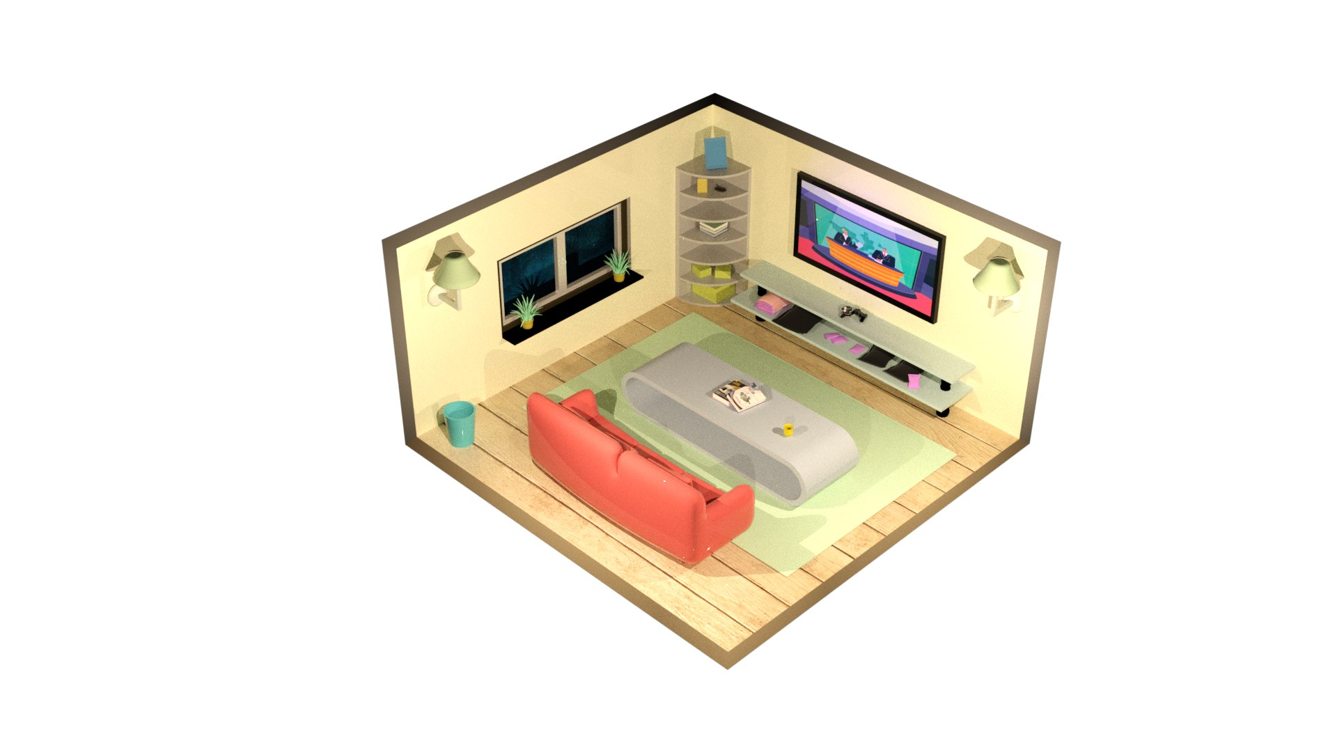 3D Isometric Living Room Model - TurboSquid 2261010