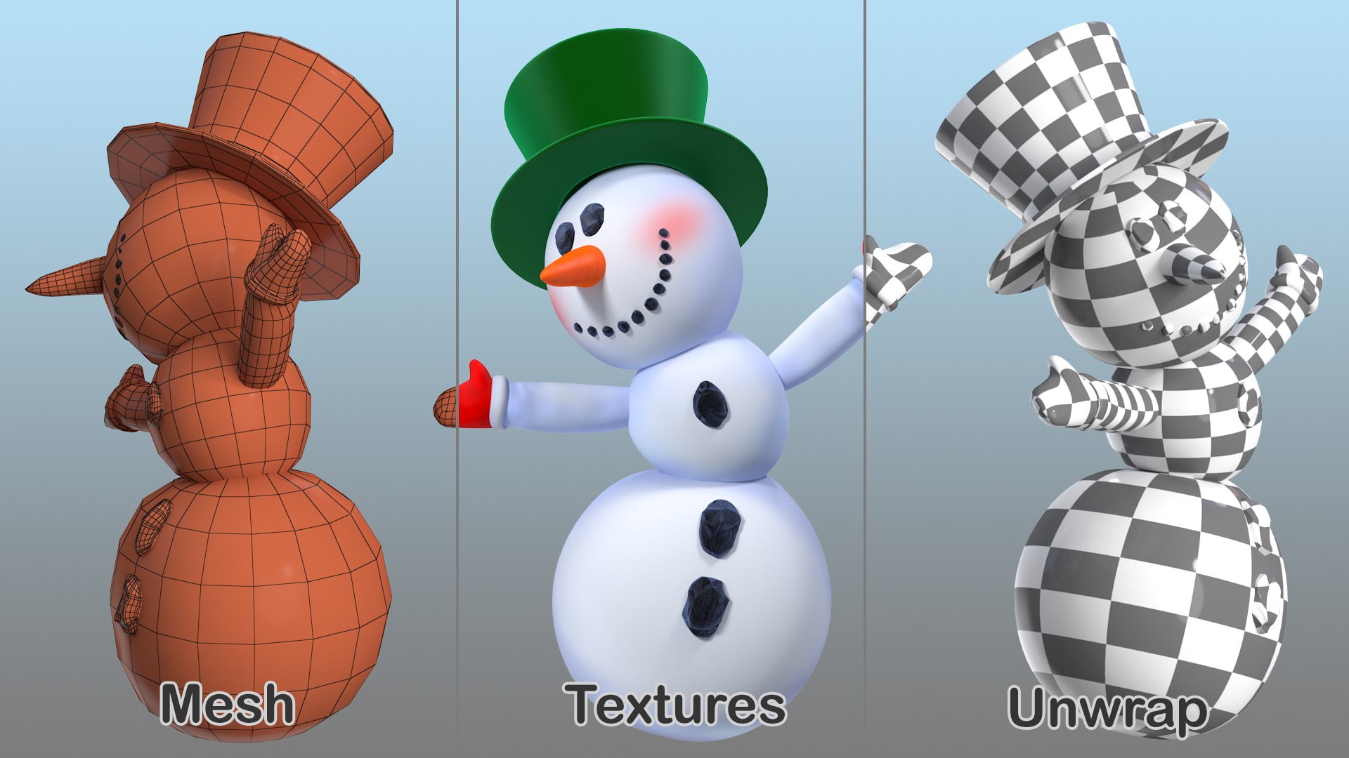 Smiling cartoon snowman snow 3D model - TurboSquid 1468320