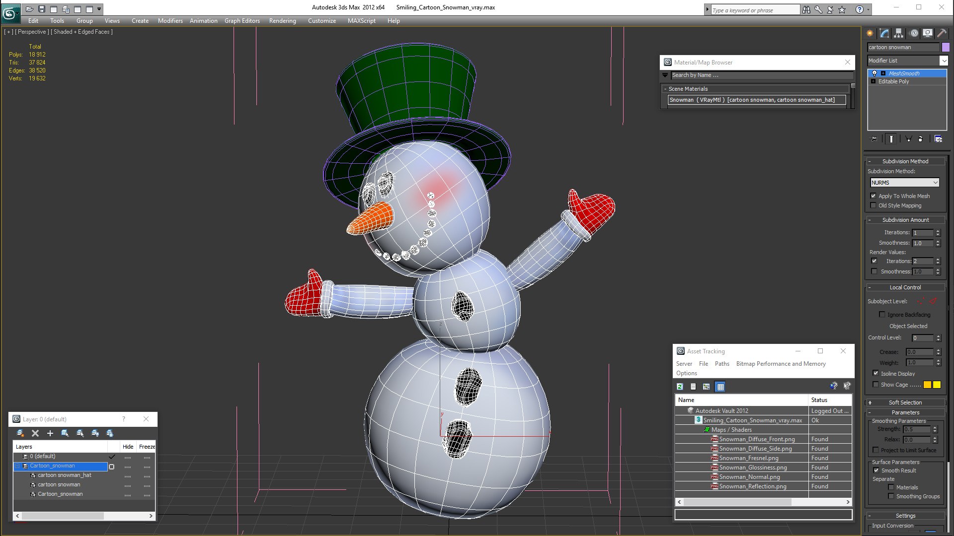 Smiling cartoon snowman snow 3D model - TurboSquid 1468320