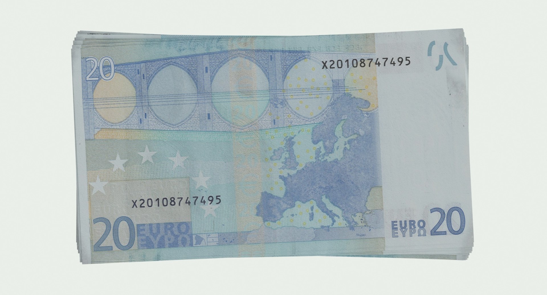 3d model 20 euro bill stack
