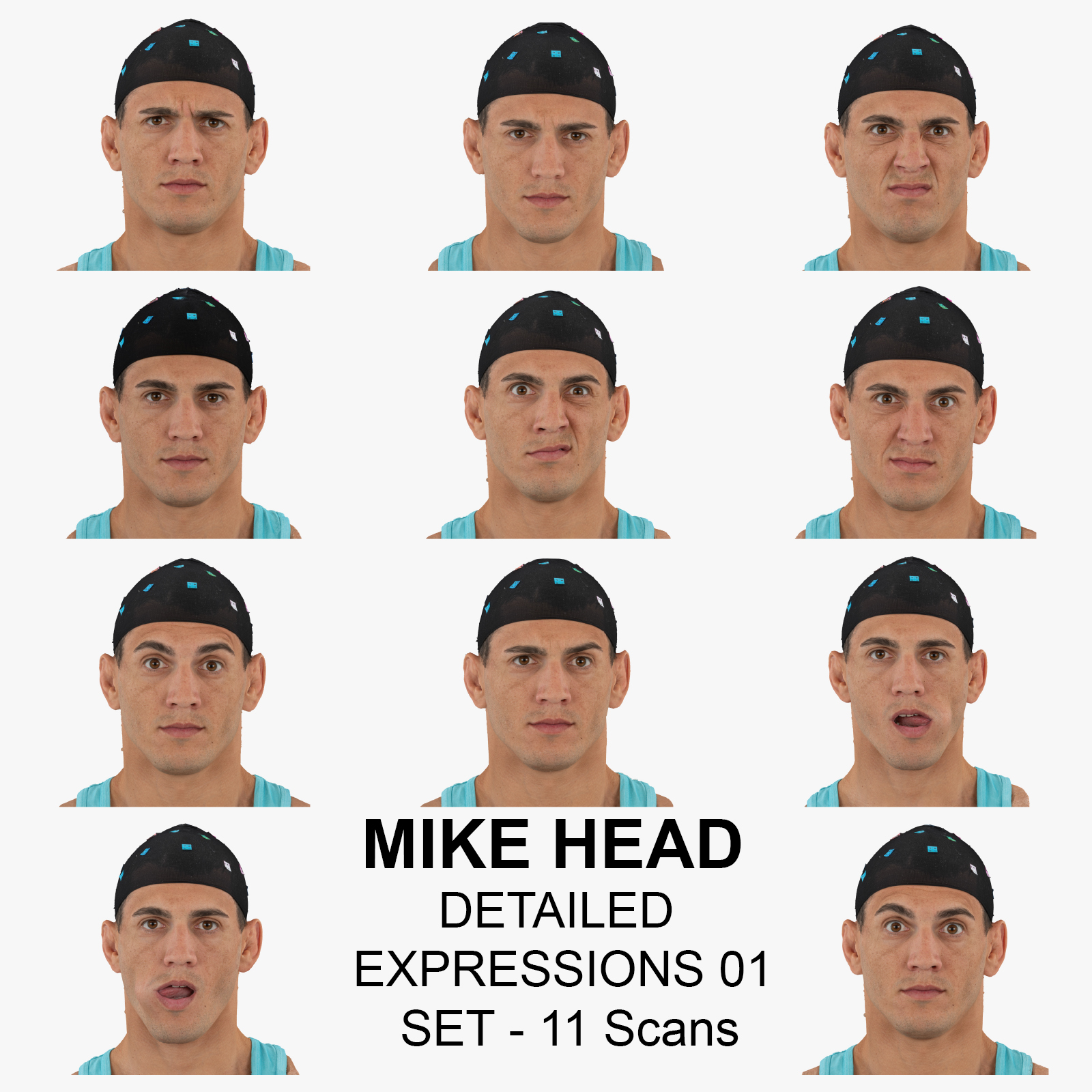 Modello 3D Mike Real Head Detailed Expressions 01 Set 11 Raccolta di ...