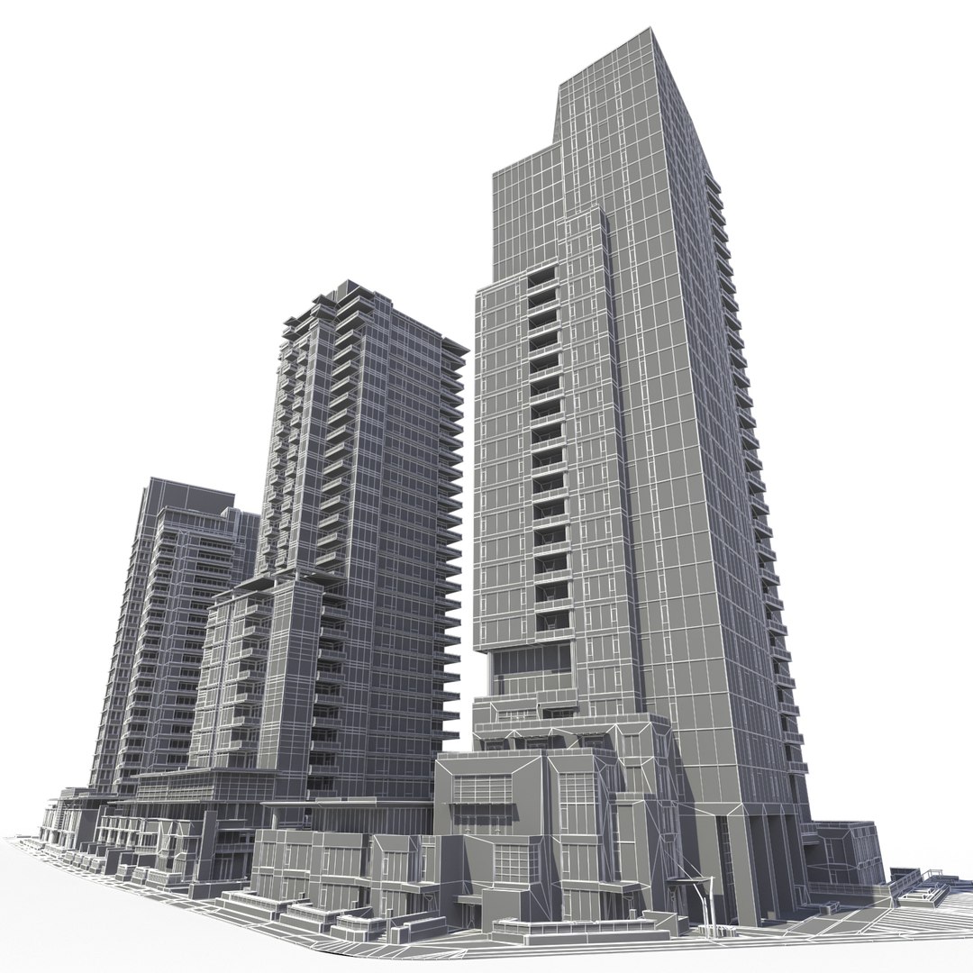3d block office buildings model