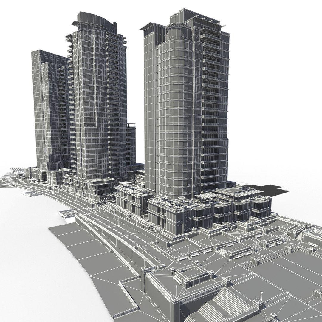 3d block office buildings model