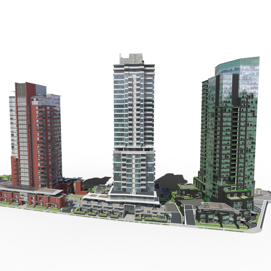 3d block office buildings model