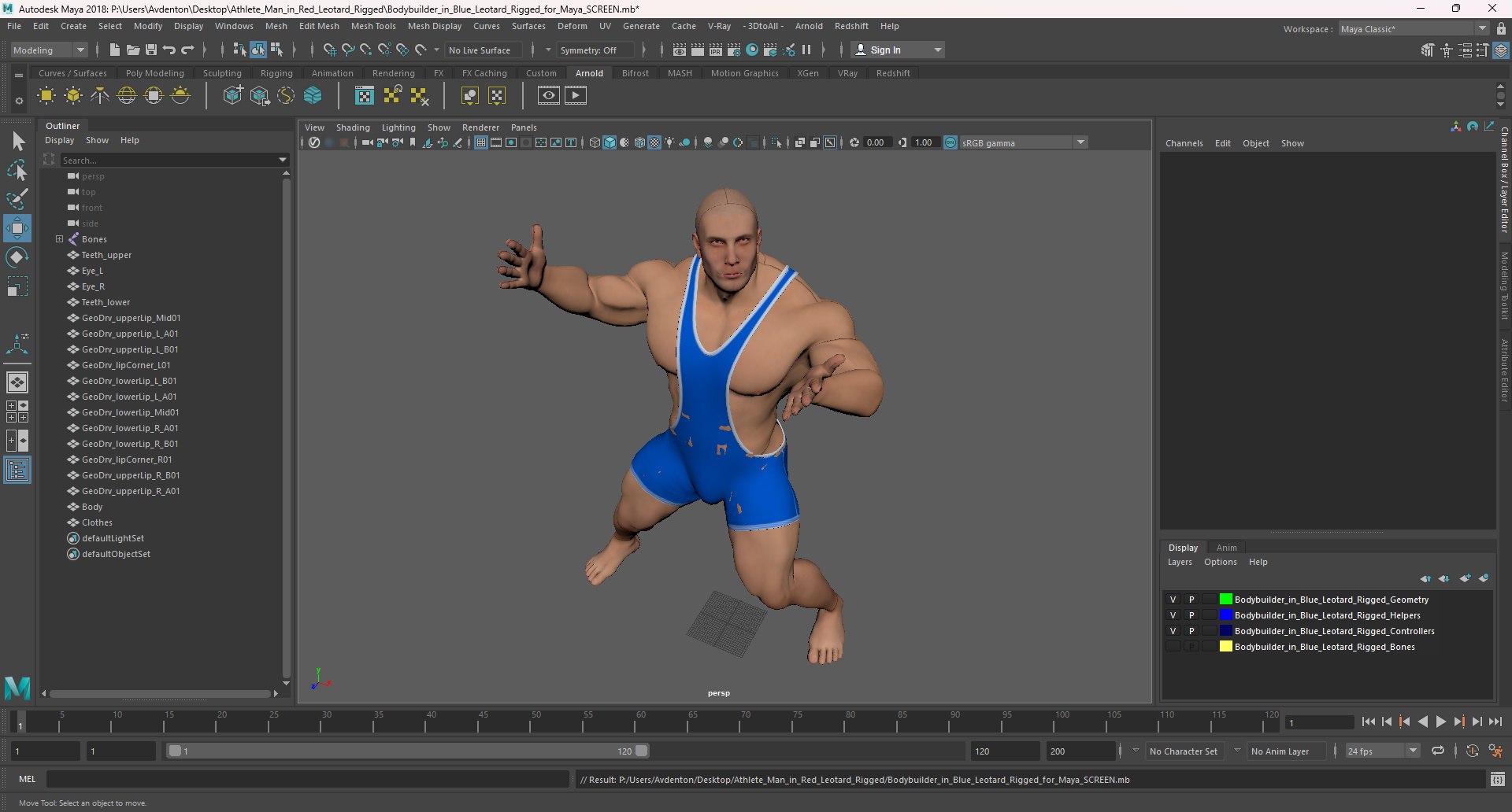 Bodybuilder In Blue Leotard Rigged For Maya 3D Model - TurboSquid 2392468