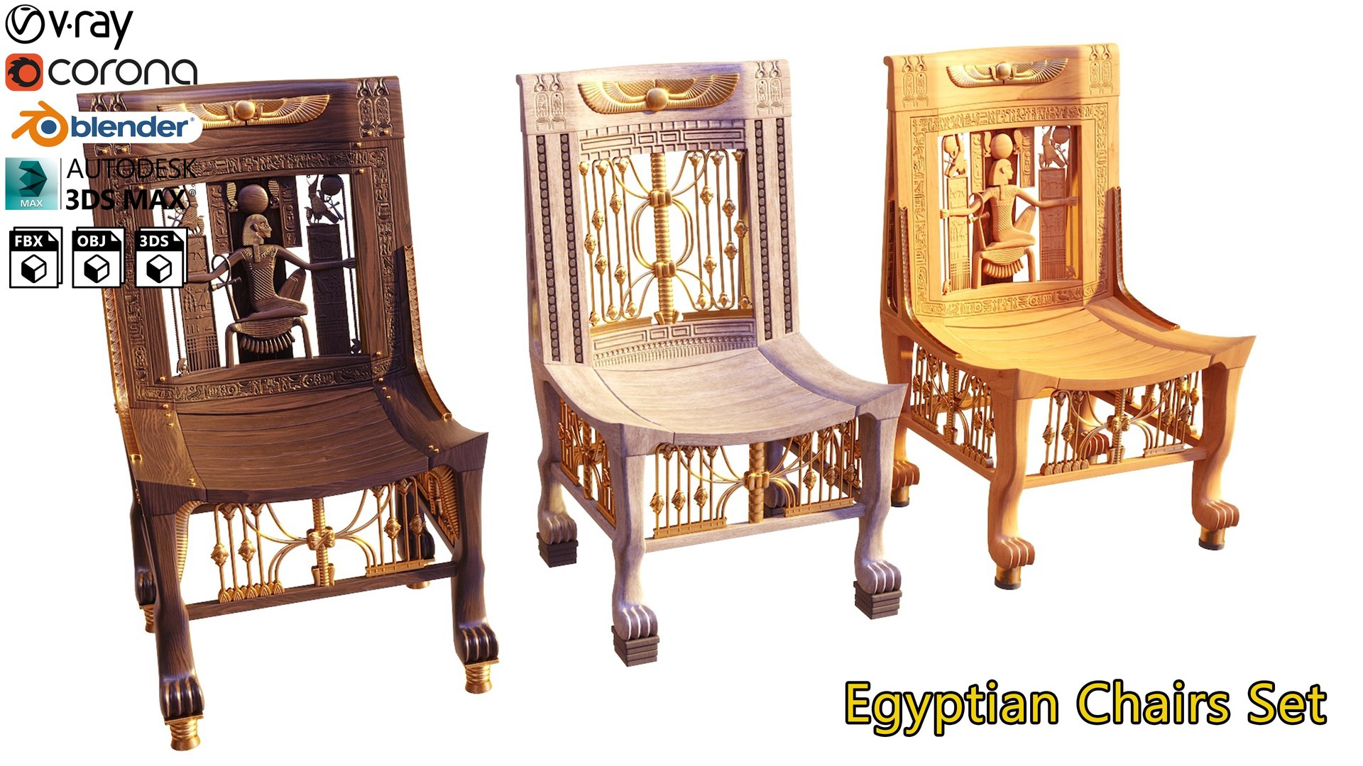 3D Egyptian Chairs Set - TurboSquid 1735227