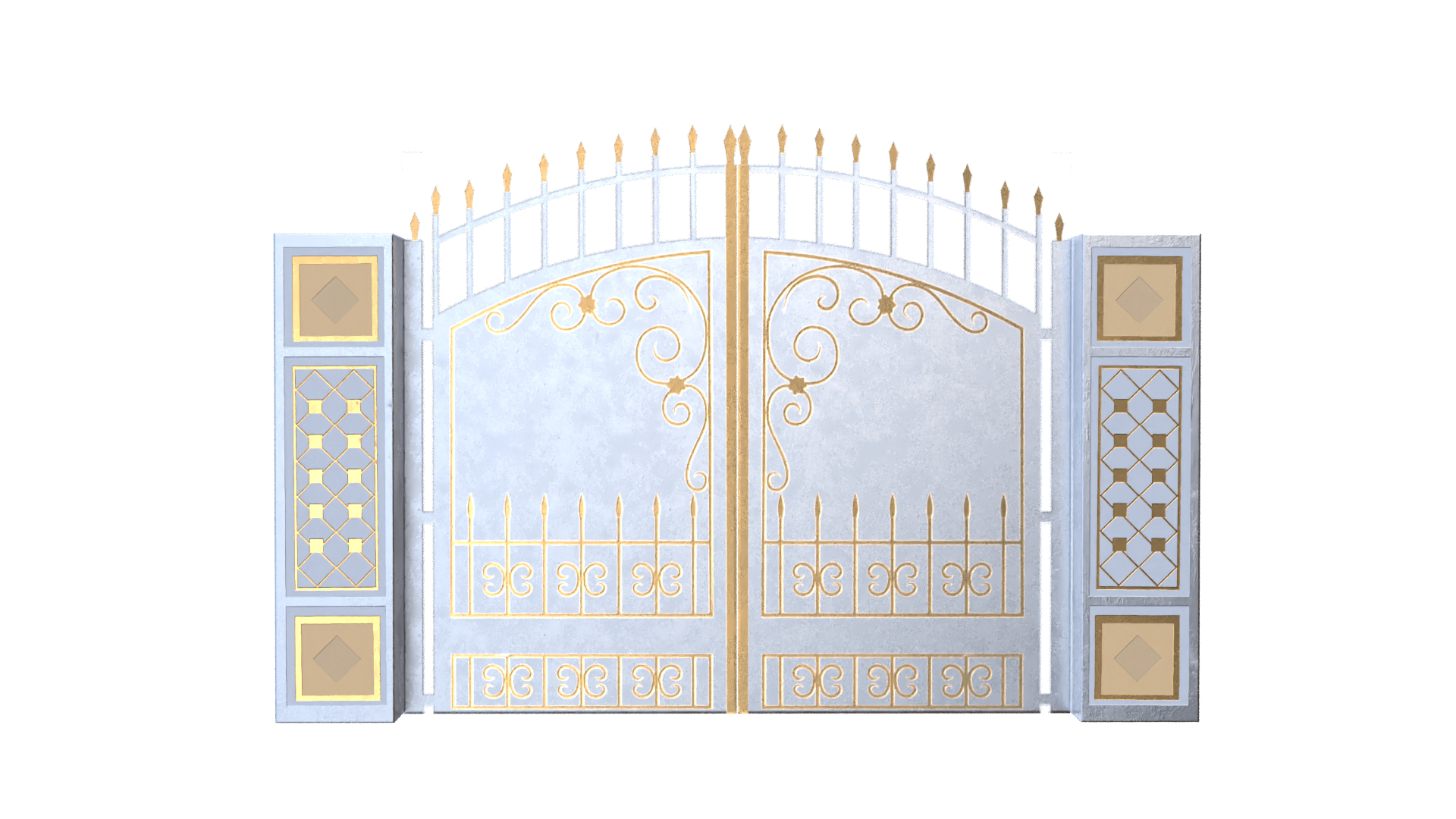 Blue Luxury Wrought Iron Gate With Gold Ornamental Details 3D Model 3D ...