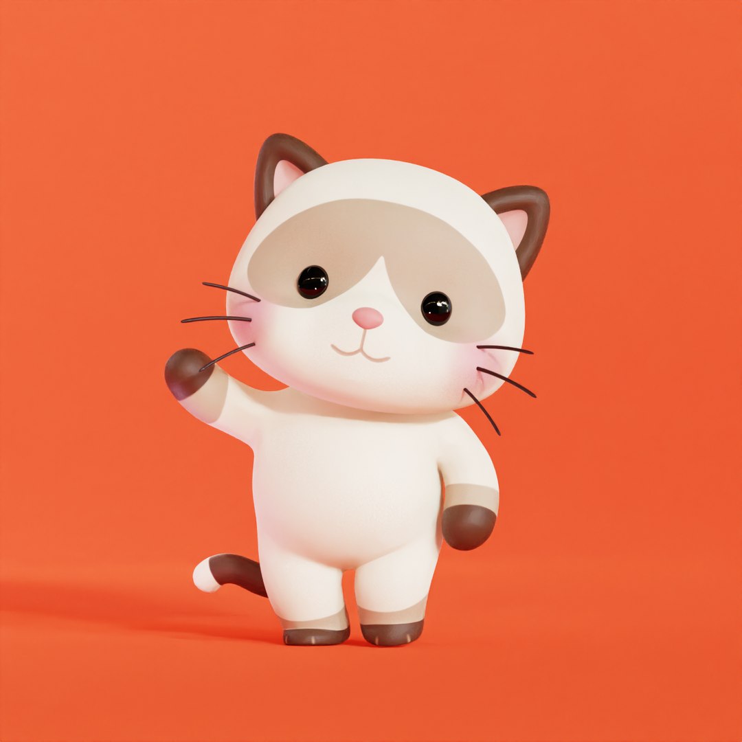 Cat Character Rigged Animated Siamese Chibi Kawaii Low-poly 3D Model 3D ...