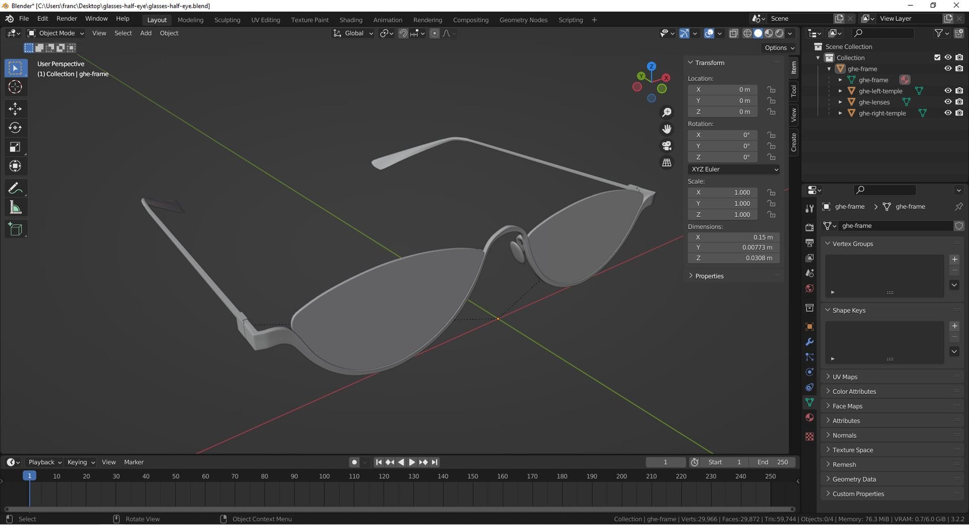 Glasses Half Eye 3D Model - TurboSquid 1945037