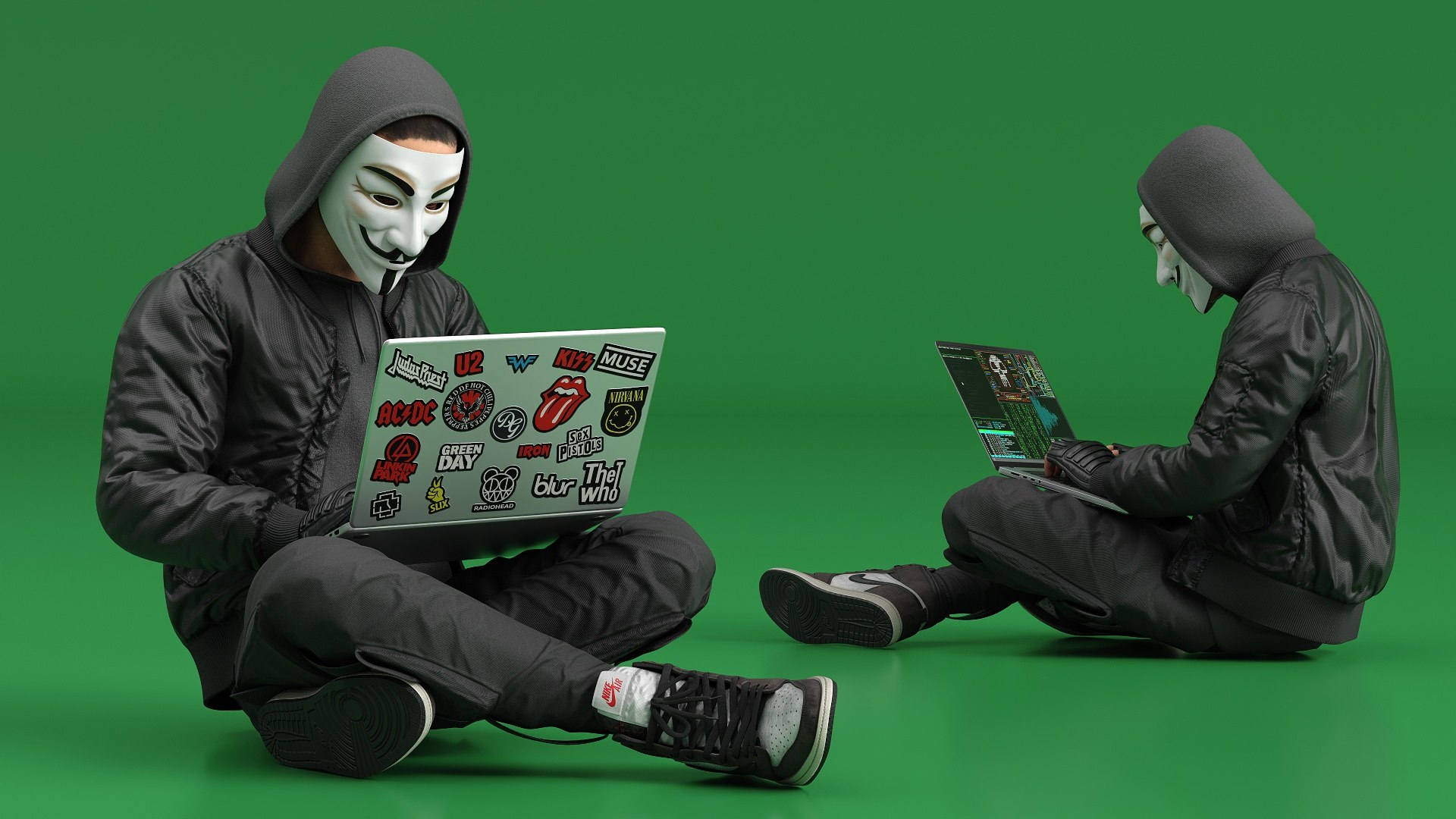 3D Hacker In Anonymous Mask Sitting Pose - TurboSquid 2426107