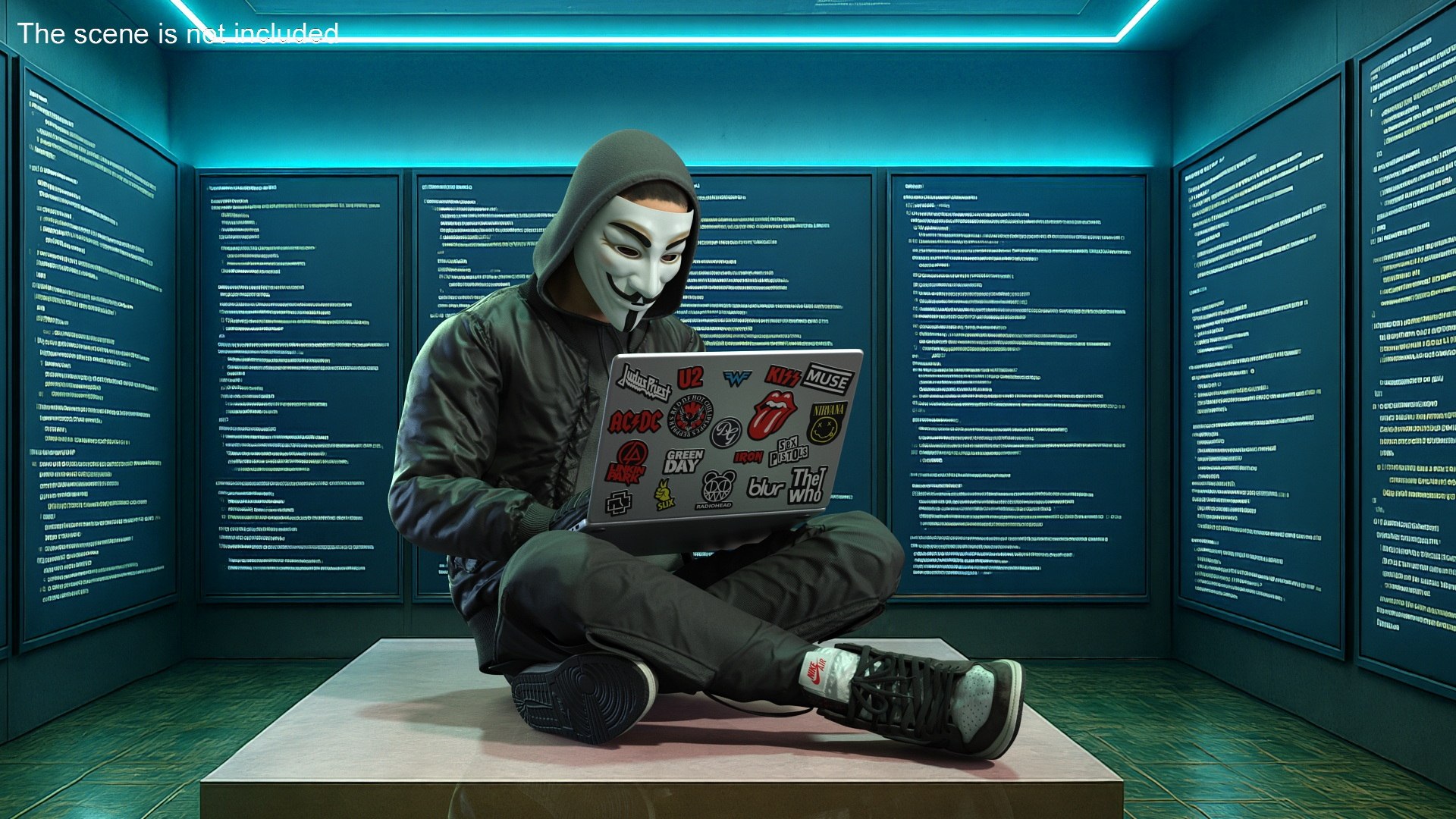 3D Hacker In Anonymous Mask Sitting Pose - TurboSquid 2426107