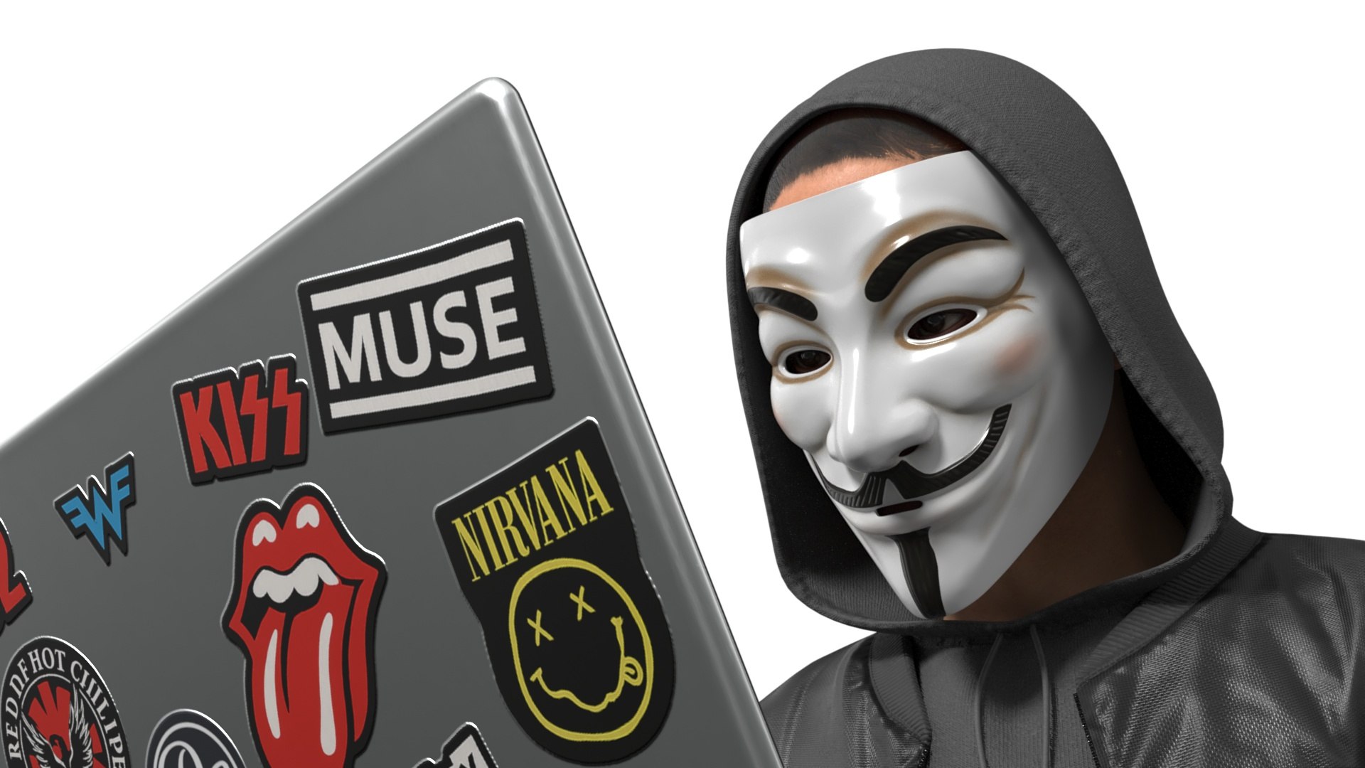 3D Hacker In Anonymous Mask Sitting Pose - TurboSquid 2426107