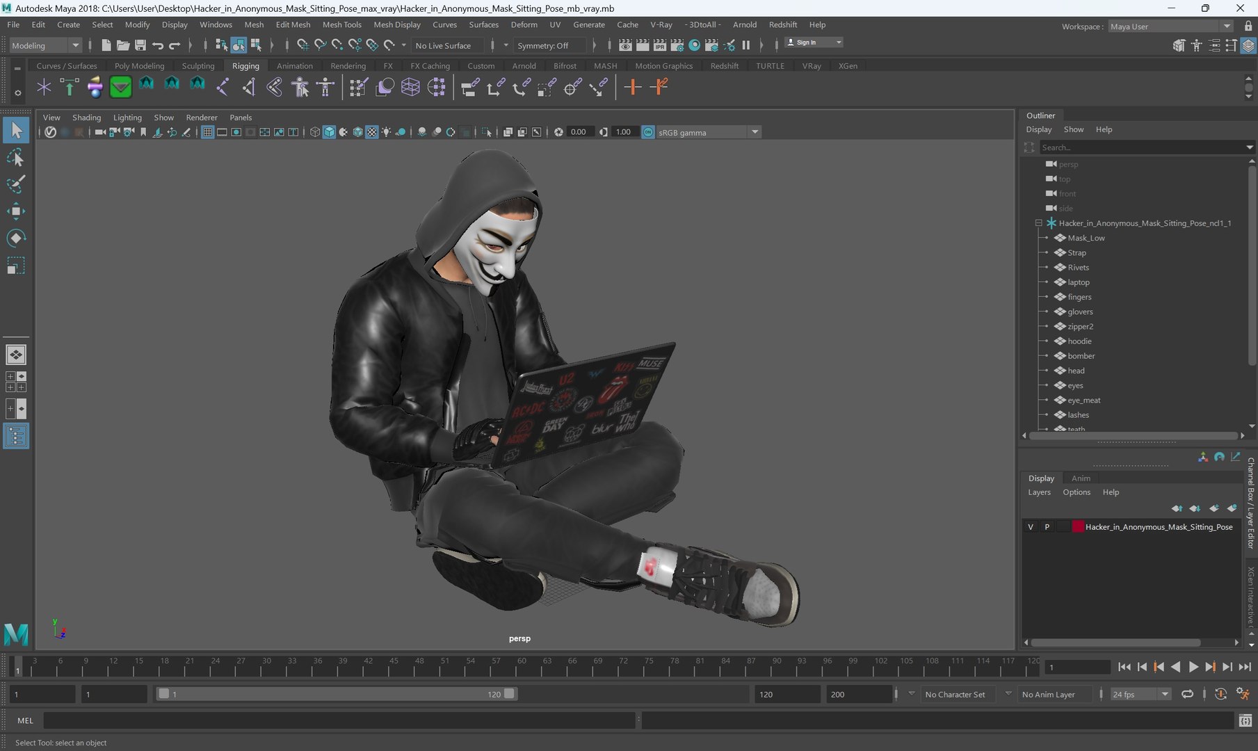 3D Hacker In Anonymous Mask Sitting Pose - TurboSquid 2426107
