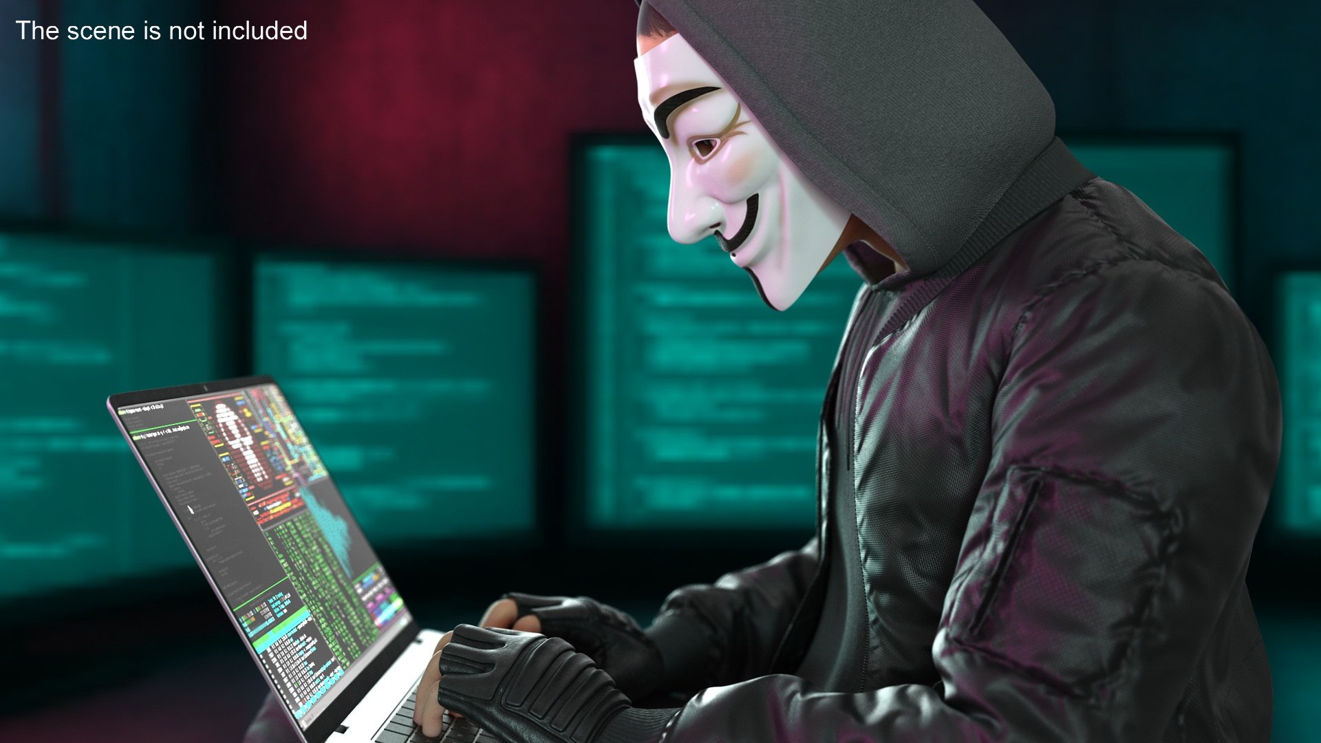 3D Hacker In Anonymous Mask Sitting Pose - TurboSquid 2426107