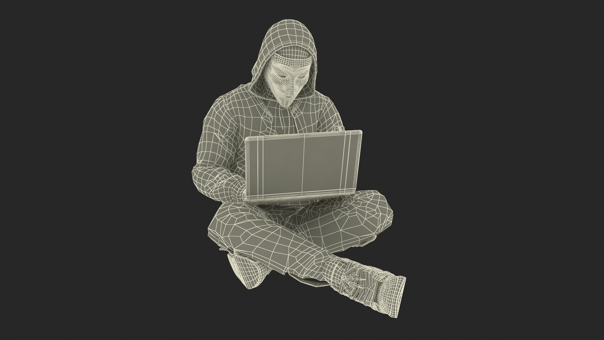 3D Hacker In Anonymous Mask Sitting Pose - TurboSquid 2426107