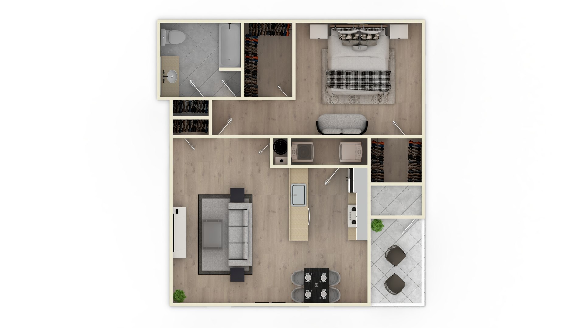 One Bedroom Apartment 3D Floor Plan 3D - TurboSquid 2063795