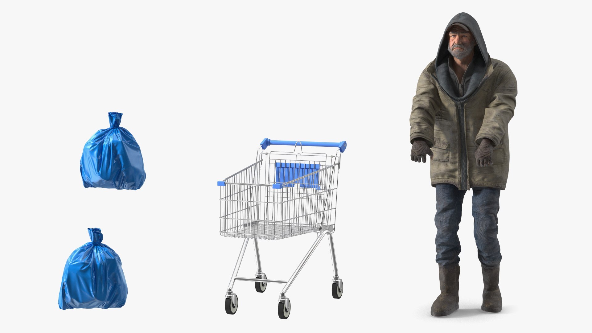 Homeless Man With Shopping Cart 3D Model - TurboSquid 2283344