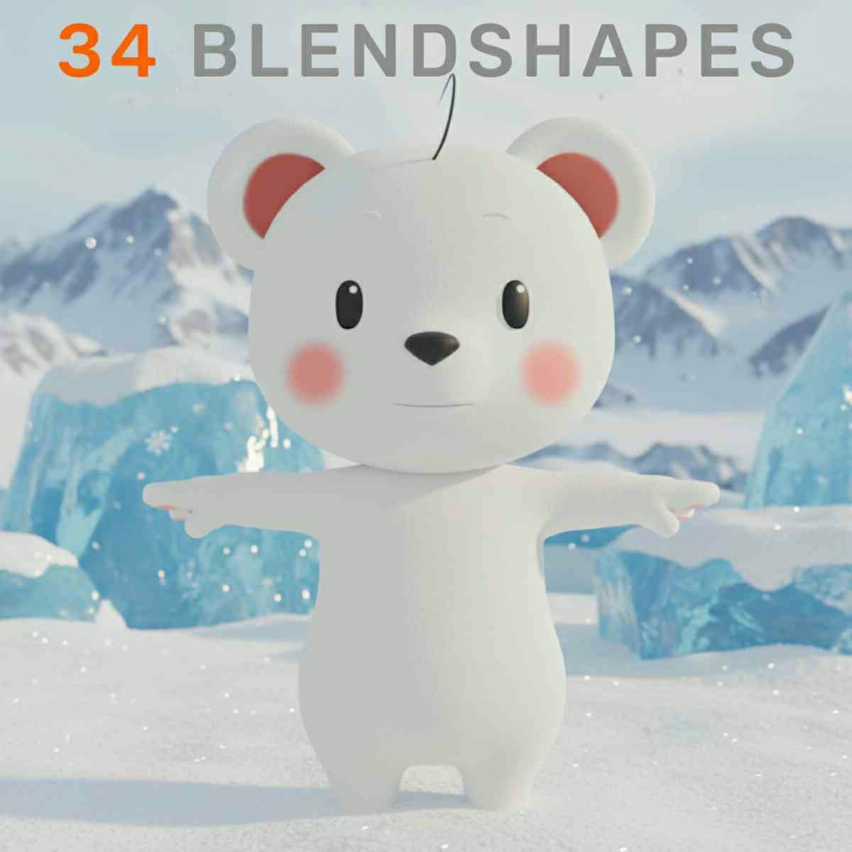 Manipulierte 3D-Charakter-Blenderdatei „Eisbärjunges“ mit ARKit-Blendshapes für Spiele und ...