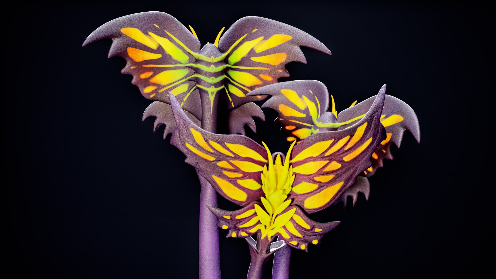 Alien Butterfly Flower Plant PBR 3D - TurboSquid 2079627