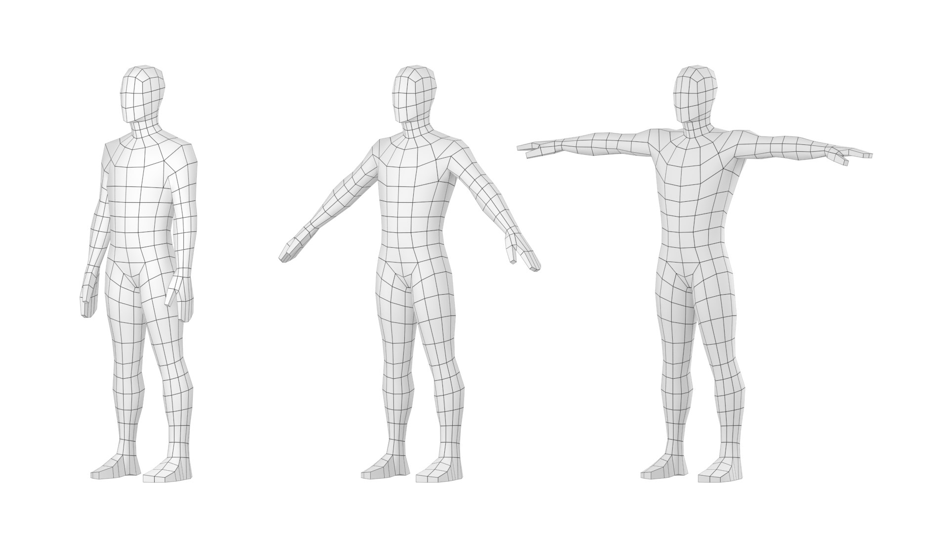 Natural Male In 3 Modeling Poses Base Mesh 3D Model - TurboSquid 2071977