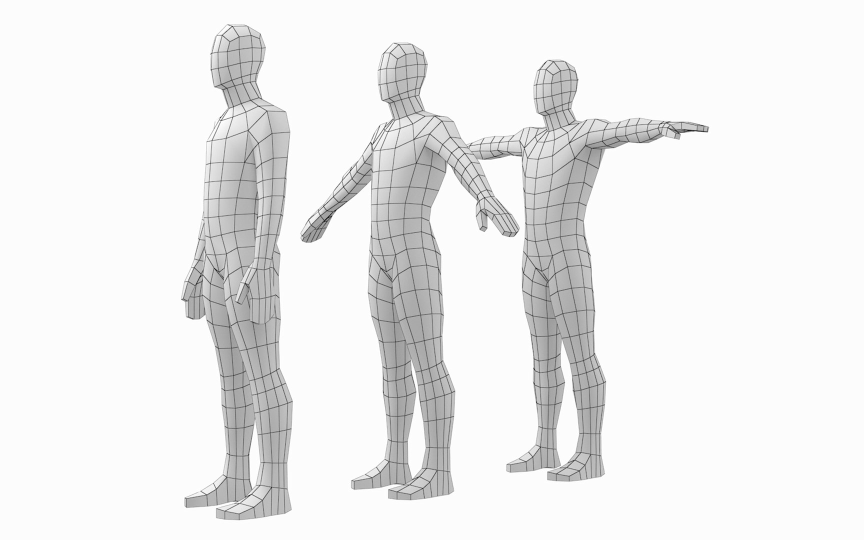 Natural Male In 3 Modeling Poses Base Mesh 3D Model - TurboSquid 2071977
