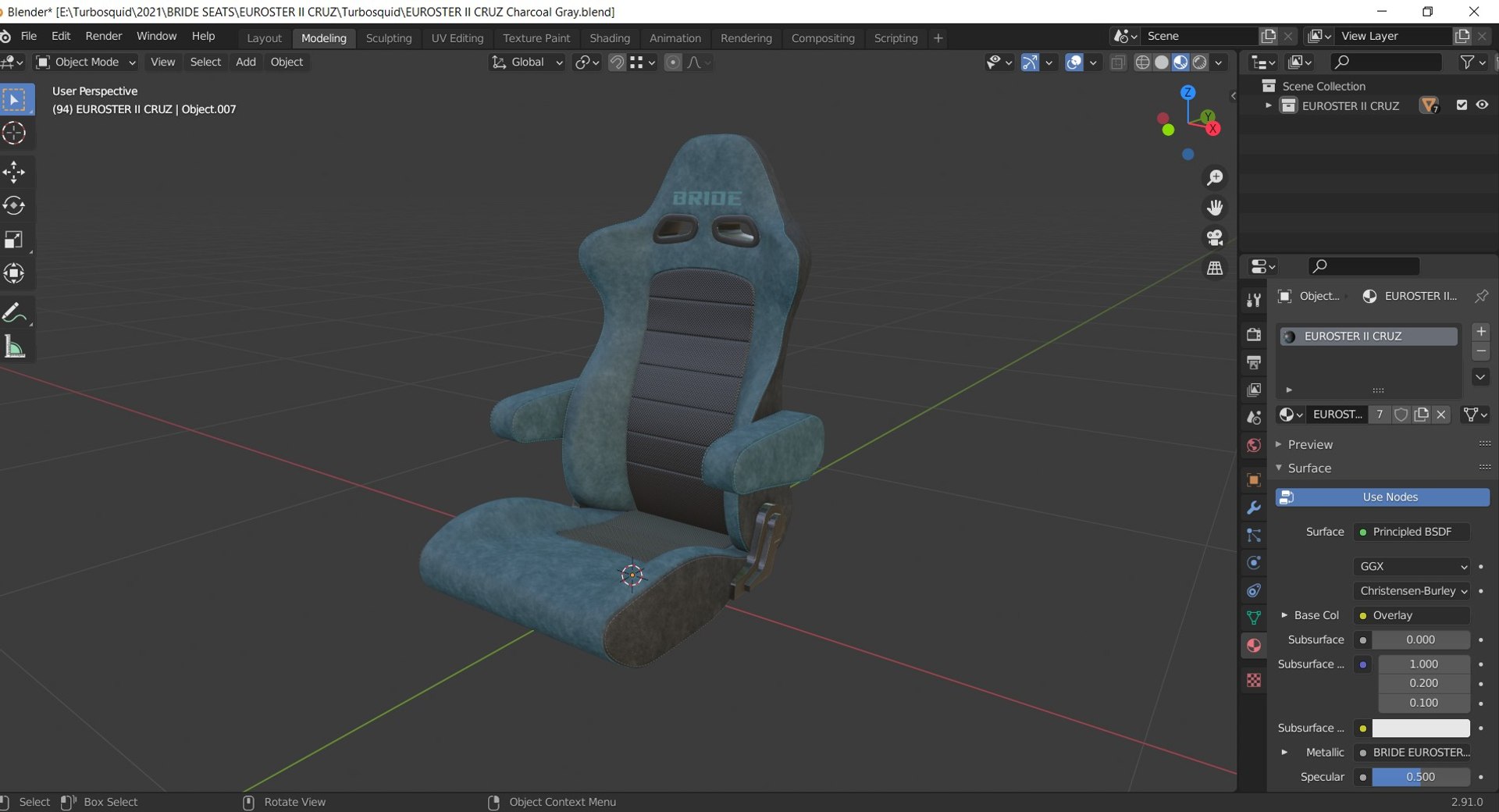 BRIDE EUROSTER II CRUZ Charcoal Gray Seat 3D - TurboSquid 1790987