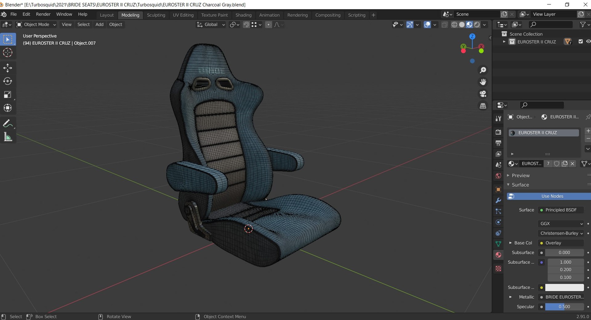 BRIDE EUROSTER II CRUZ Charcoal Gray Seat 3D - TurboSquid 1790987