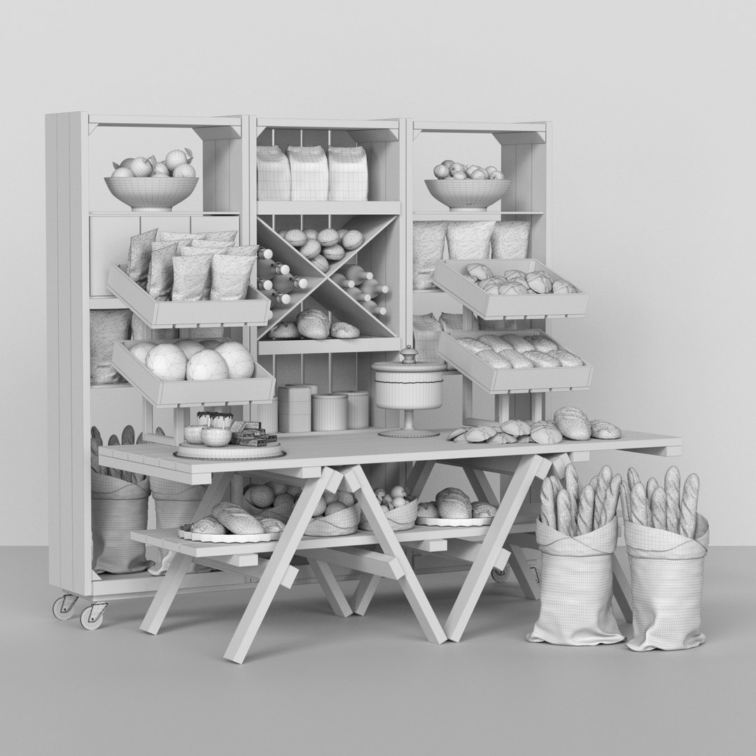 3D Rack With Bread And Dessert Model - TurboSquid 1745714