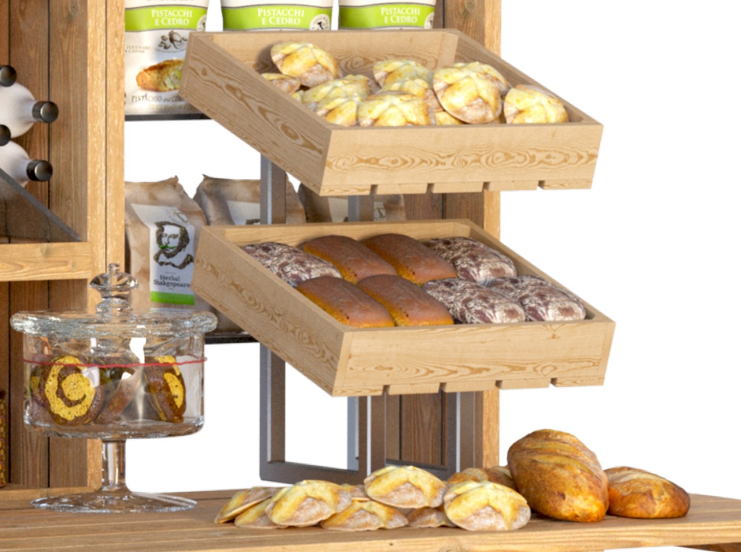 3D Rack With Bread And Dessert Model - TurboSquid 1745714