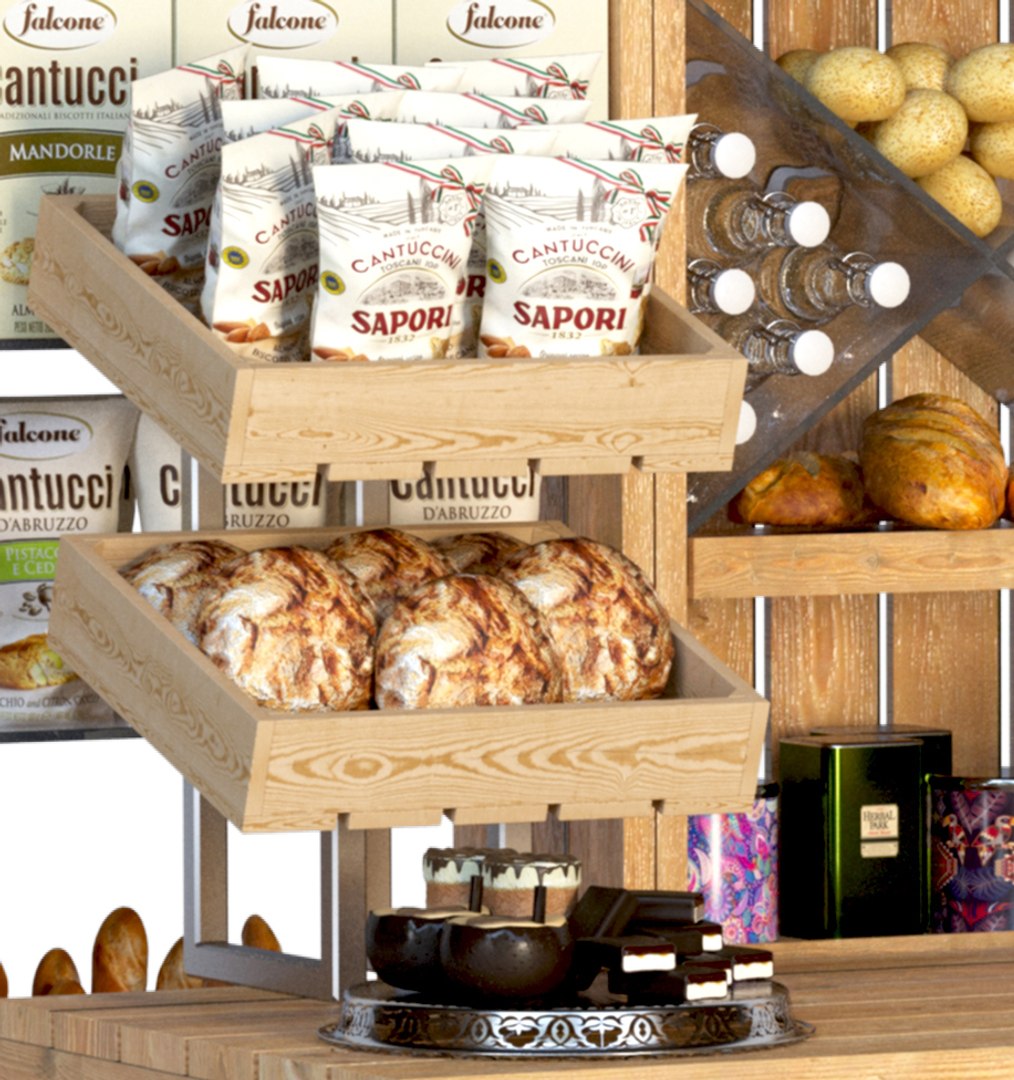 3D Rack With Bread And Dessert Model - TurboSquid 1745714