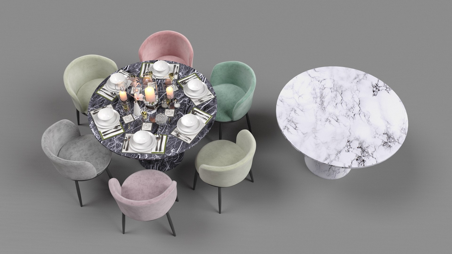 EICHHOLTZ Dining Set Luxury Round Marble Table With Velvet Chairs 3D ...
