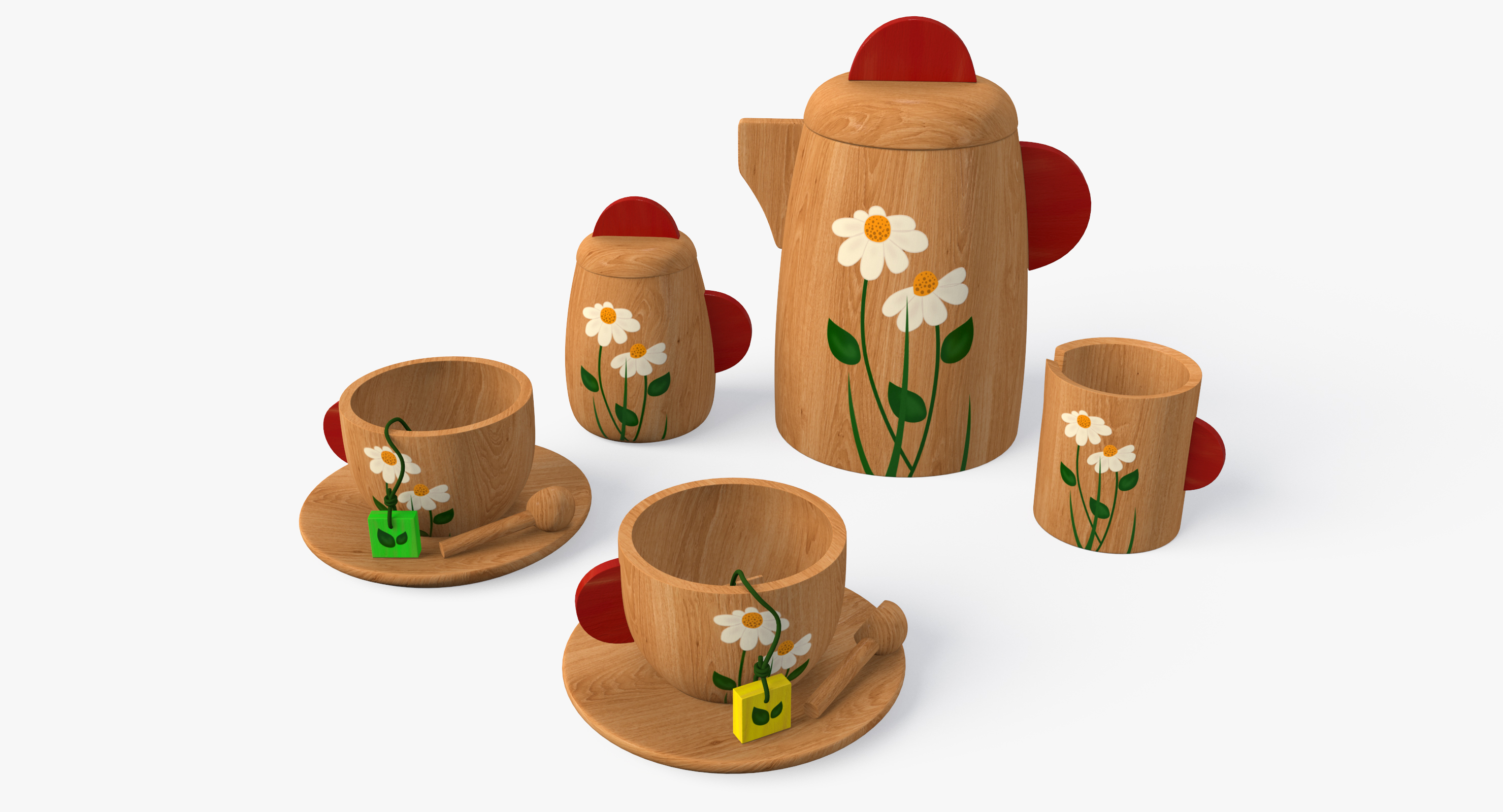 Wooden tea set 3D - TurboSquid 1390369
