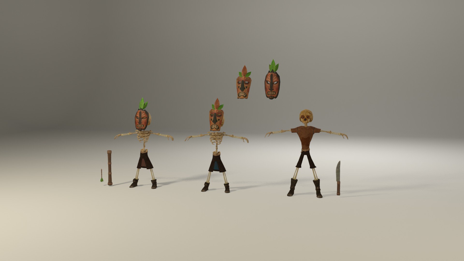 3D Indigenous Skeletons With Masks Model - TurboSquid 1944564