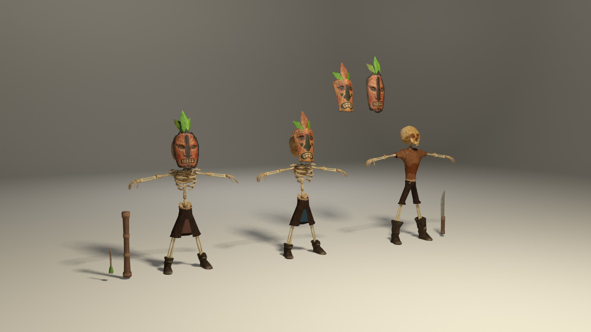 3D Indigenous Skeletons With Masks Model - TurboSquid 1944564