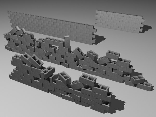 free pack concrete block walls 3d model