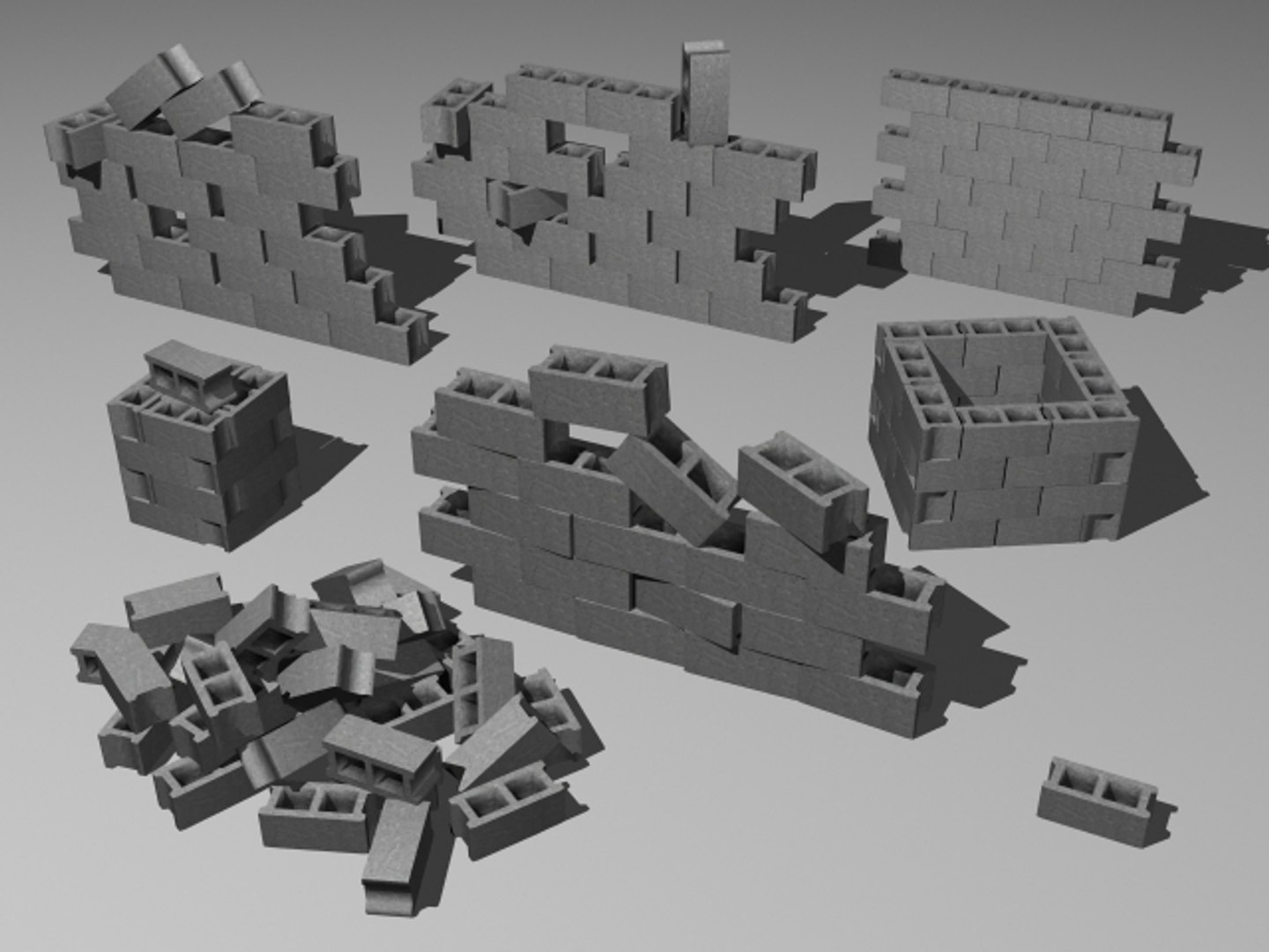 Free Pack Concrete Block Walls 3d Model