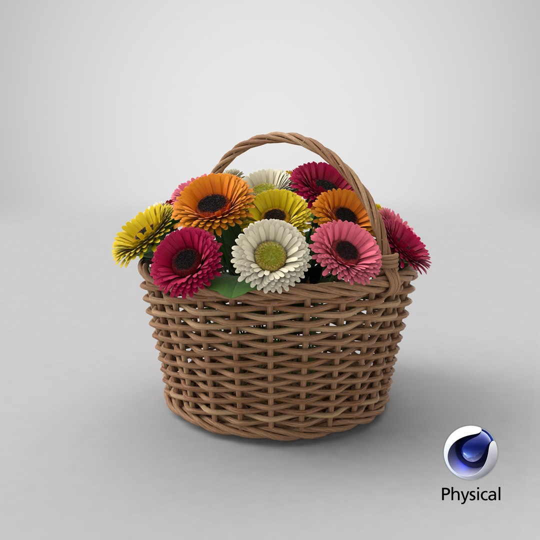 3D Gerbera Bouquet In Basket - TurboSquid 2180762