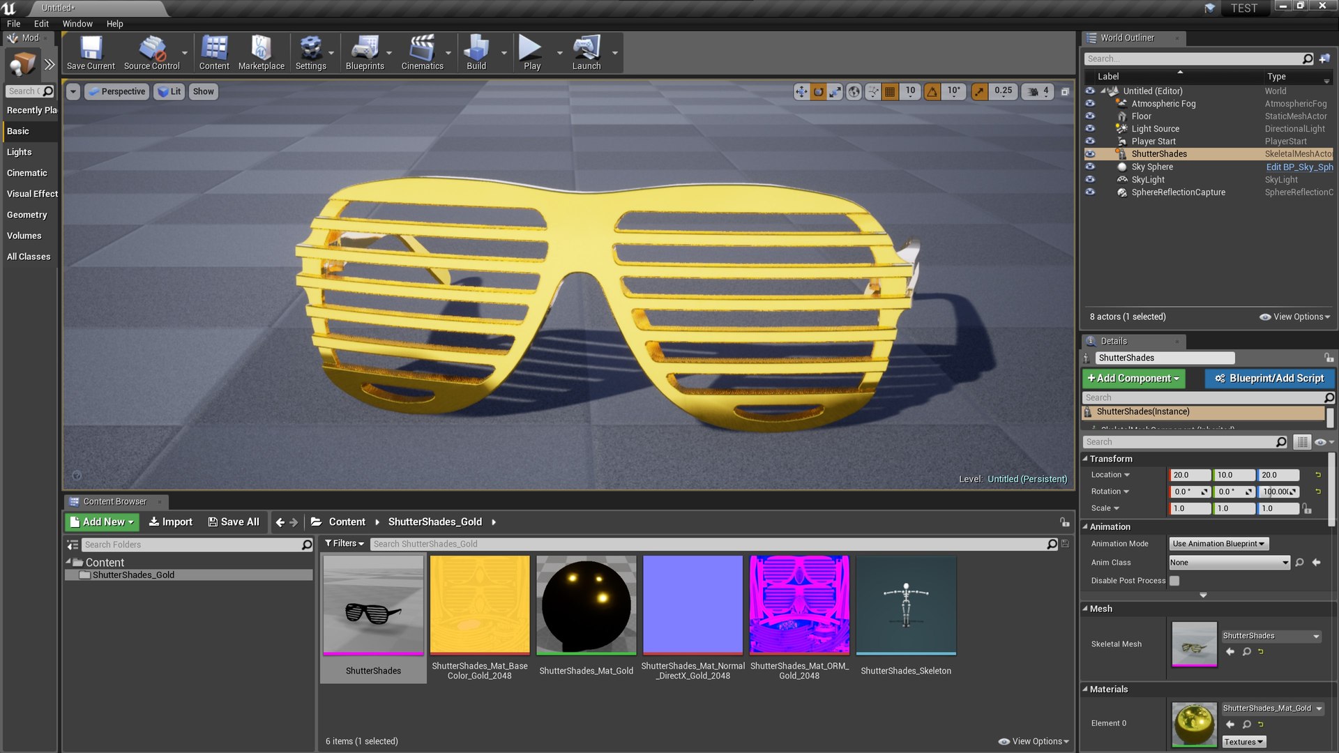 Gold Shutter Shades Sunglasses - Game Asset 3D - TurboSquid 1778088