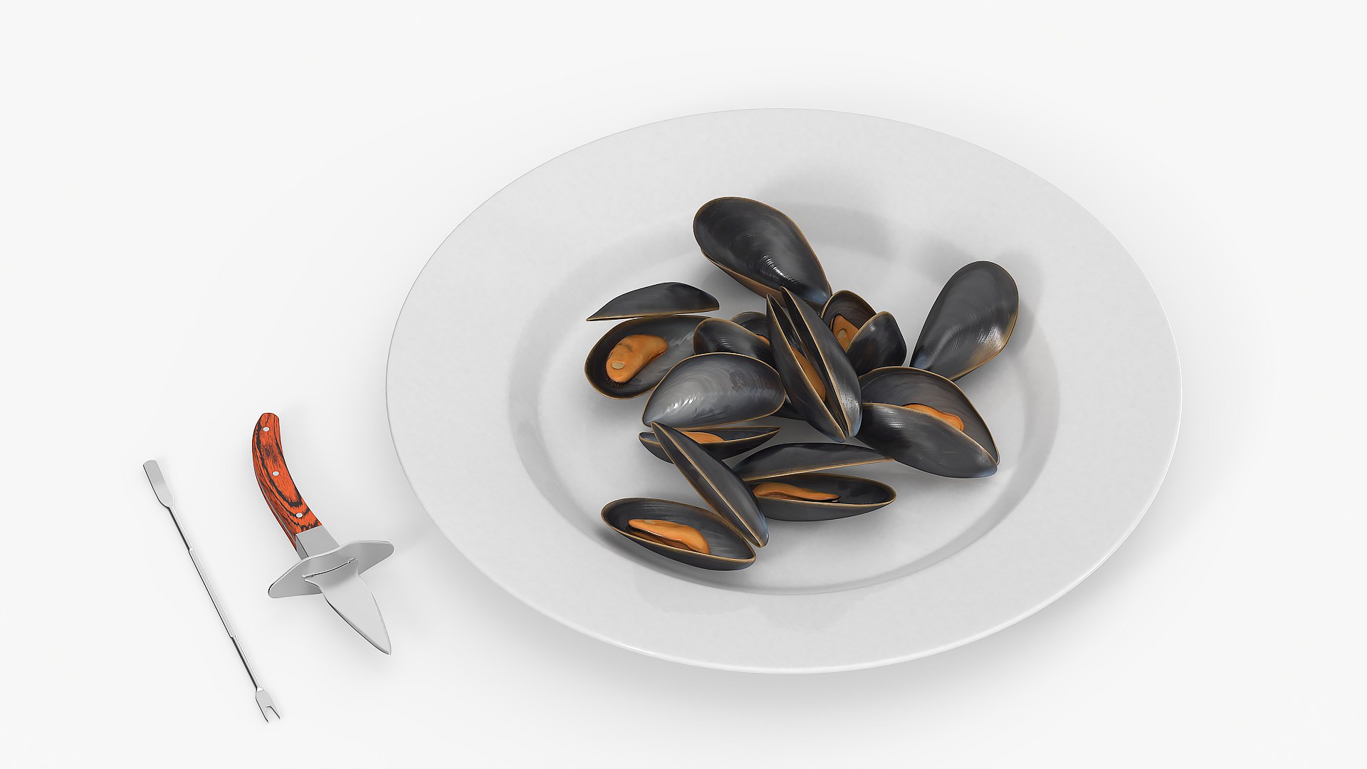 3D Model Boiled Mussels With Seafood Knife Fork - TurboSquid 2347107