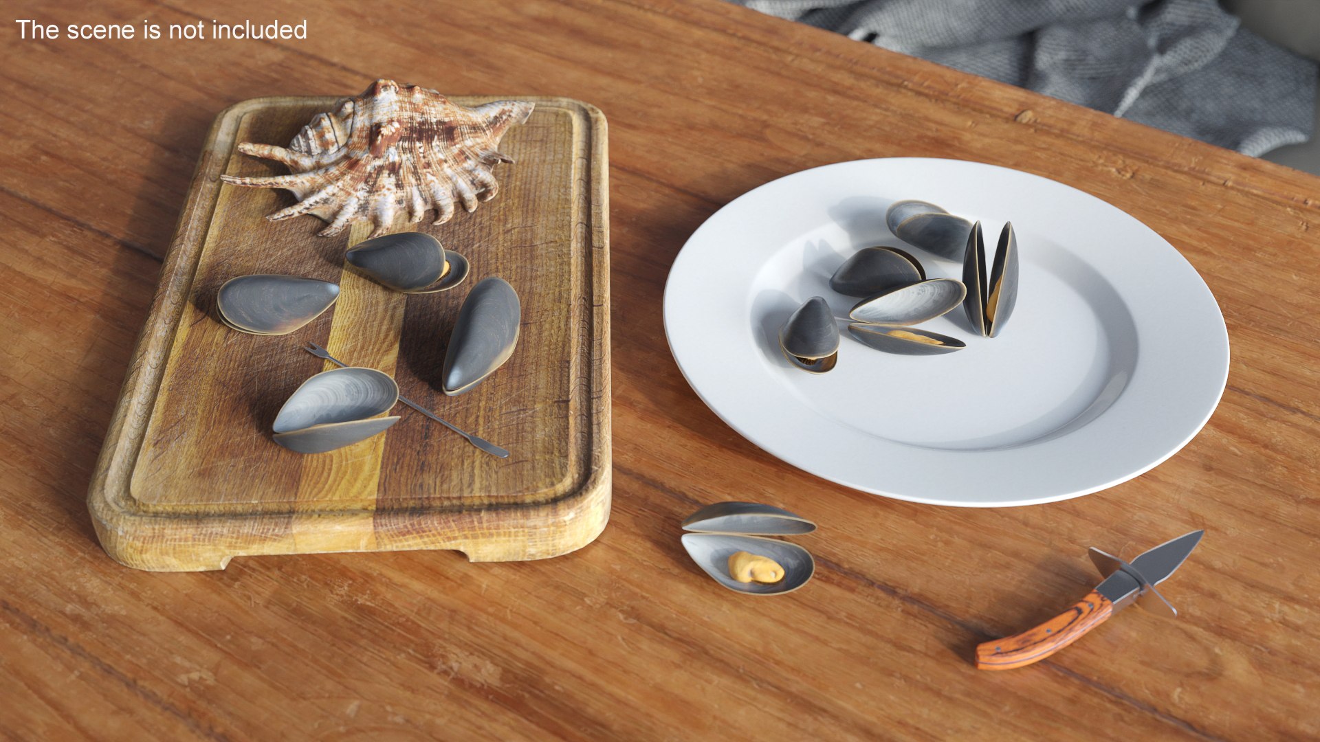 3D Model Boiled Mussels With Seafood Knife Fork - TurboSquid 2347107