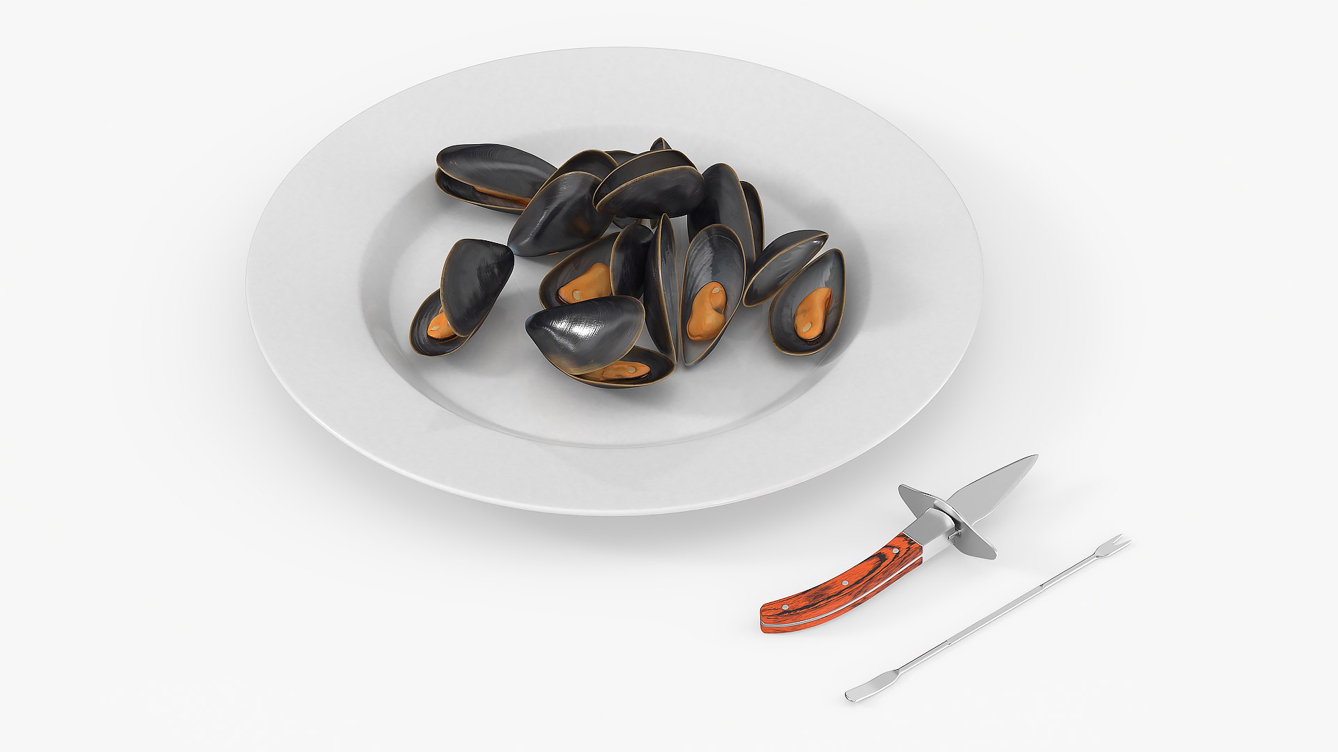 3D Model Boiled Mussels With Seafood Knife Fork - TurboSquid 2347107