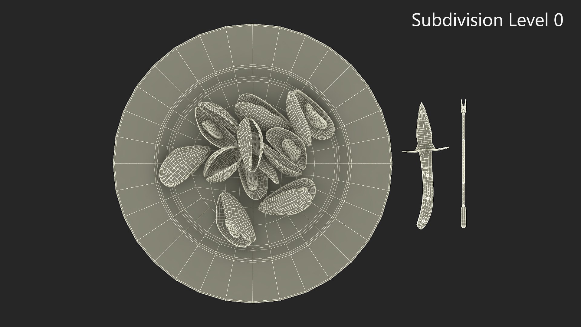 3D Model Boiled Mussels With Seafood Knife Fork - TurboSquid 2347107