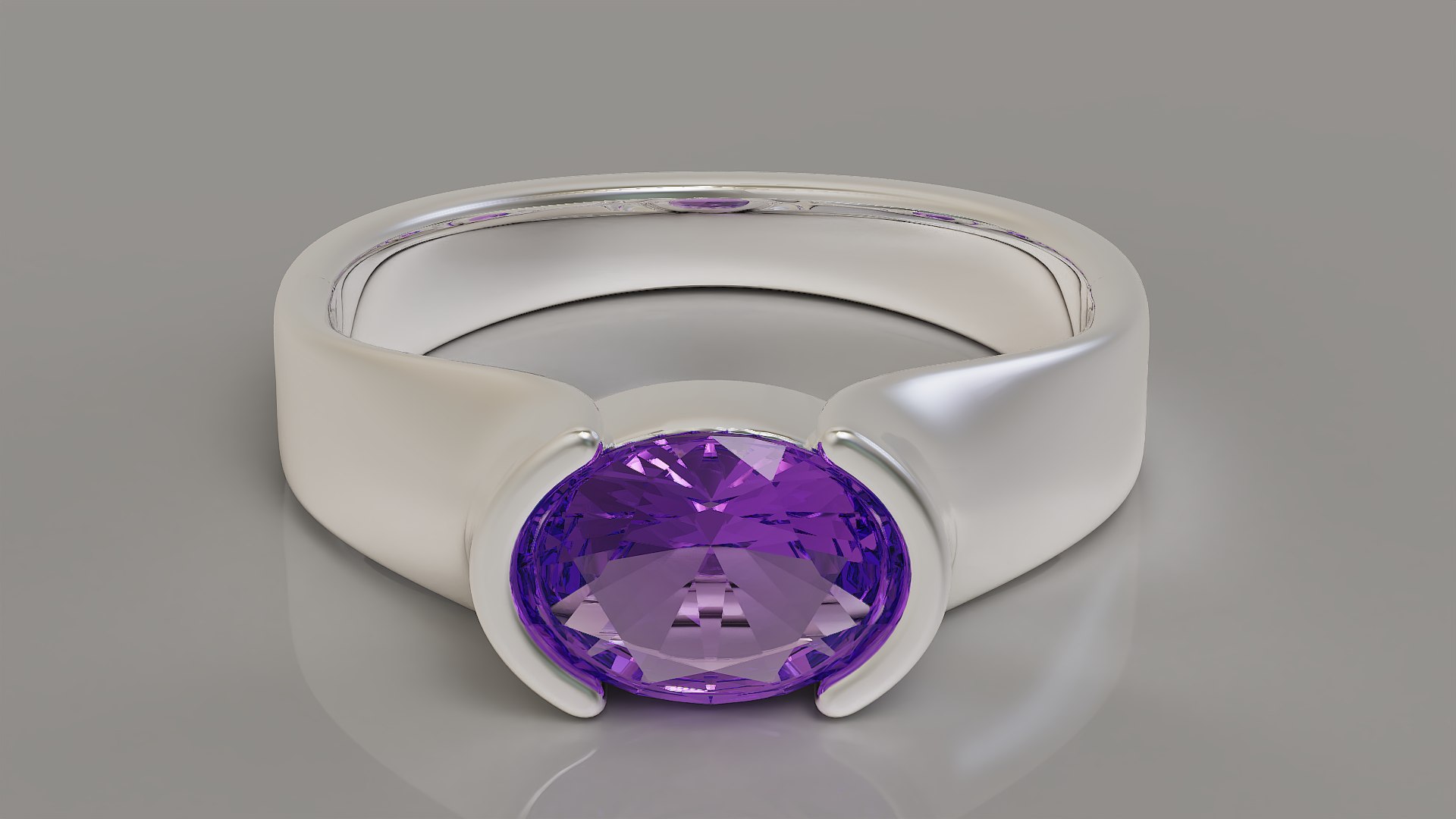 Free Half Bezel Set Oval Shape Diamond Solitaire Ring 3D Model ...