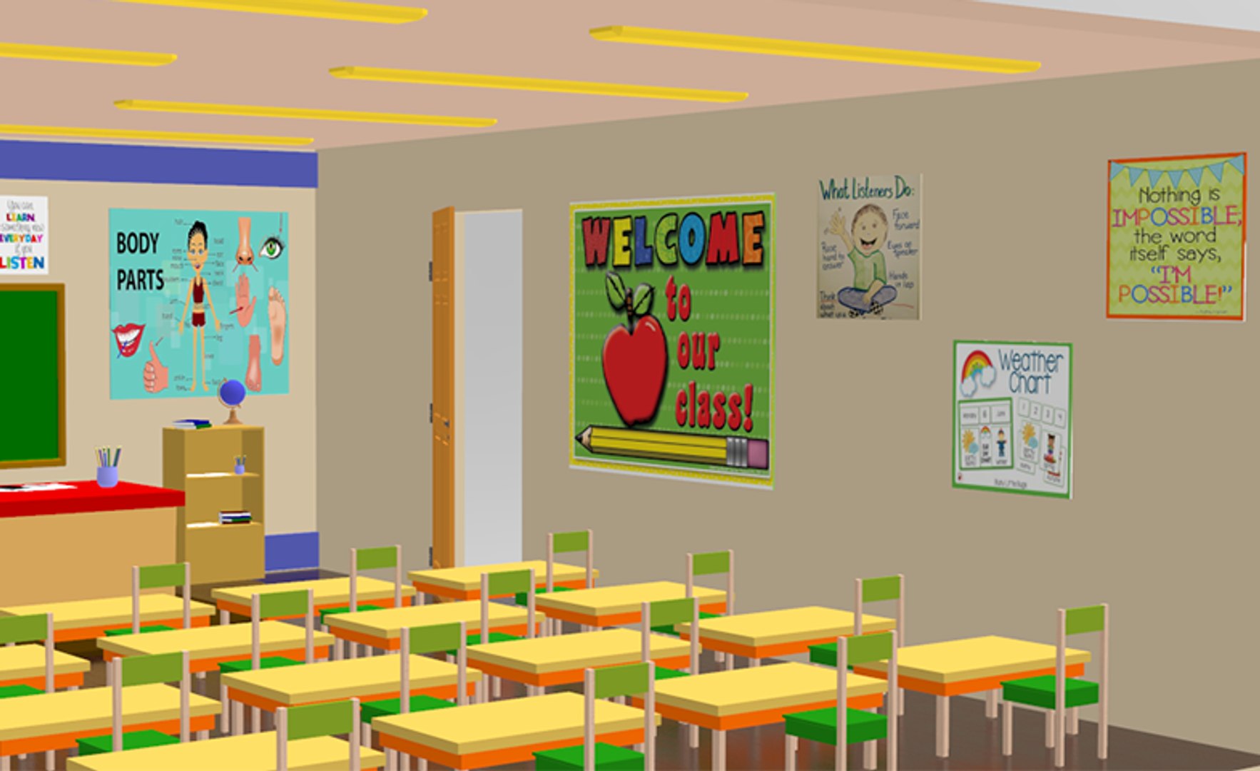 3D Classroom Interior Scene Model - TurboSquid 1648709