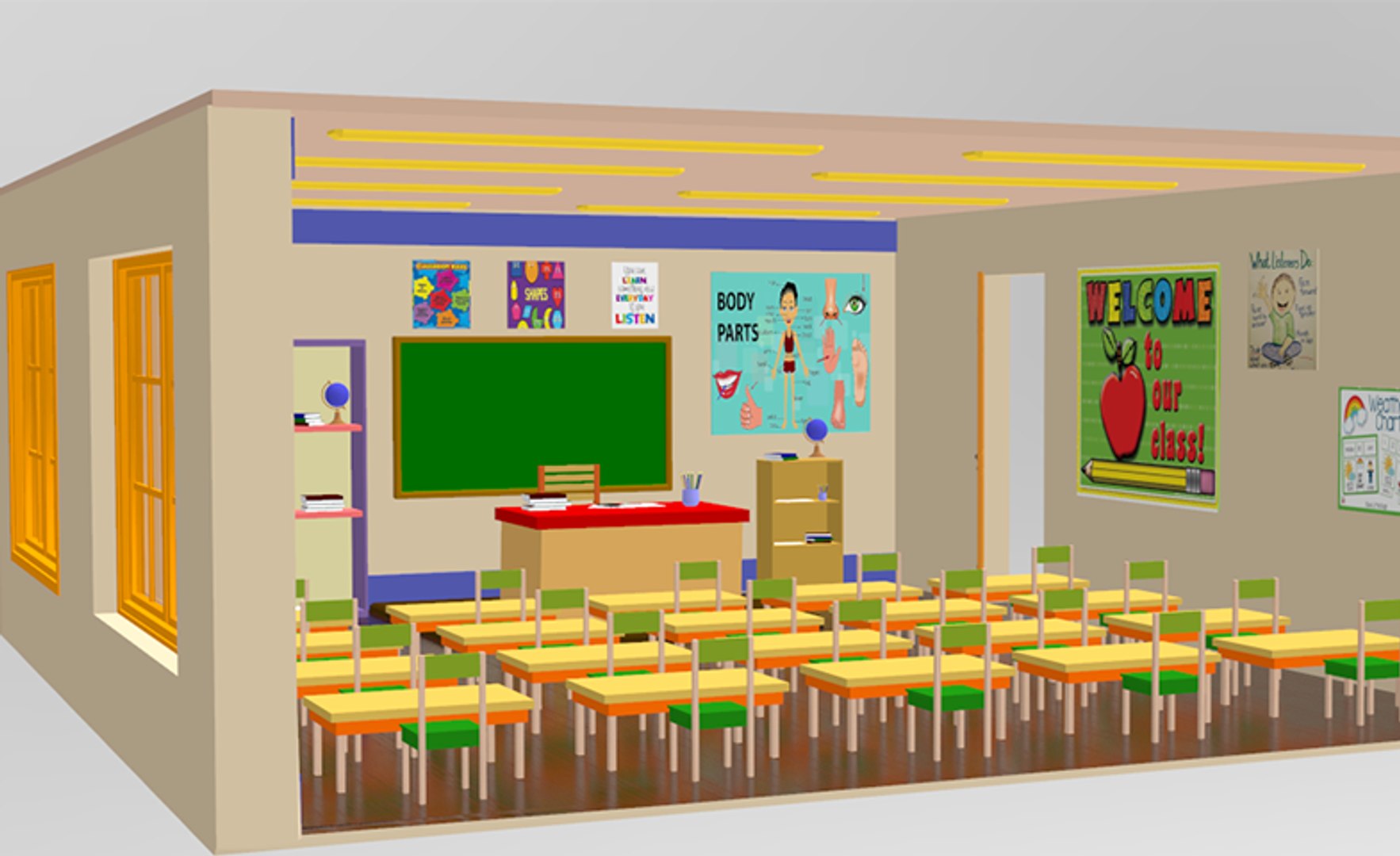 3D Classroom Interior Scene Model - TurboSquid 1648709